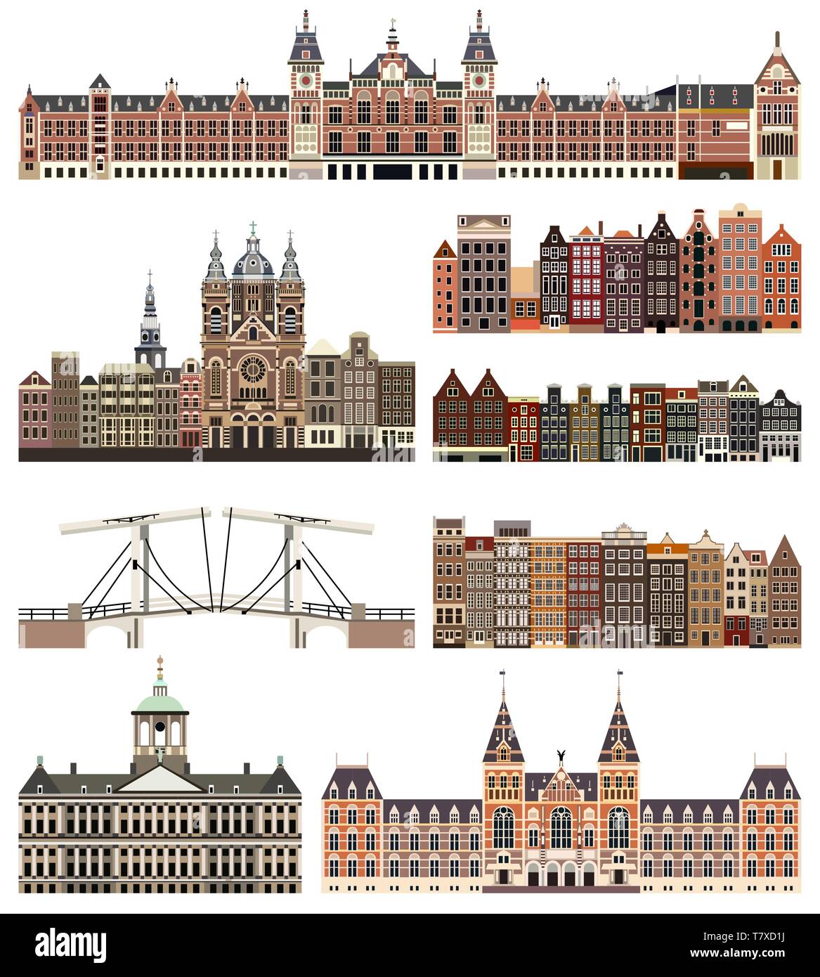 vector isolated buildings and landmarks of Amsterdam city Stock Vector ...