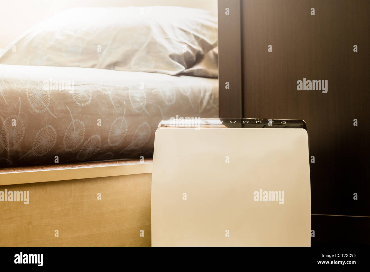 Air purifier in the bed room cleaner removing fine dust in house Stock ...