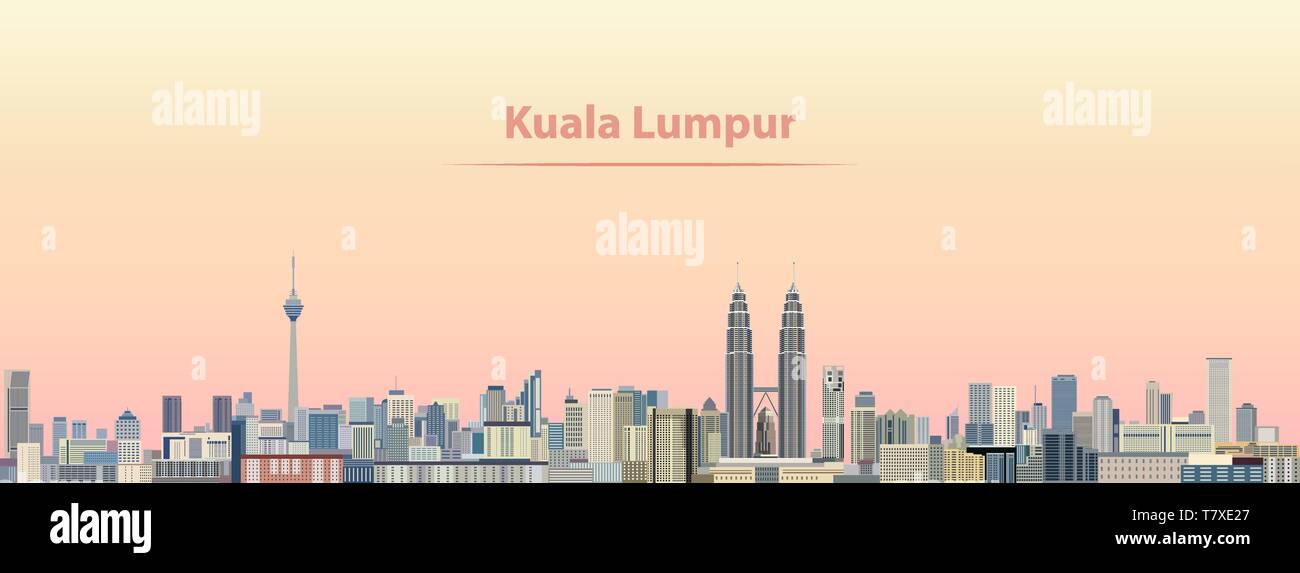 vector illustration of Kuala Lumpur city skyline at sunrise Stock ...