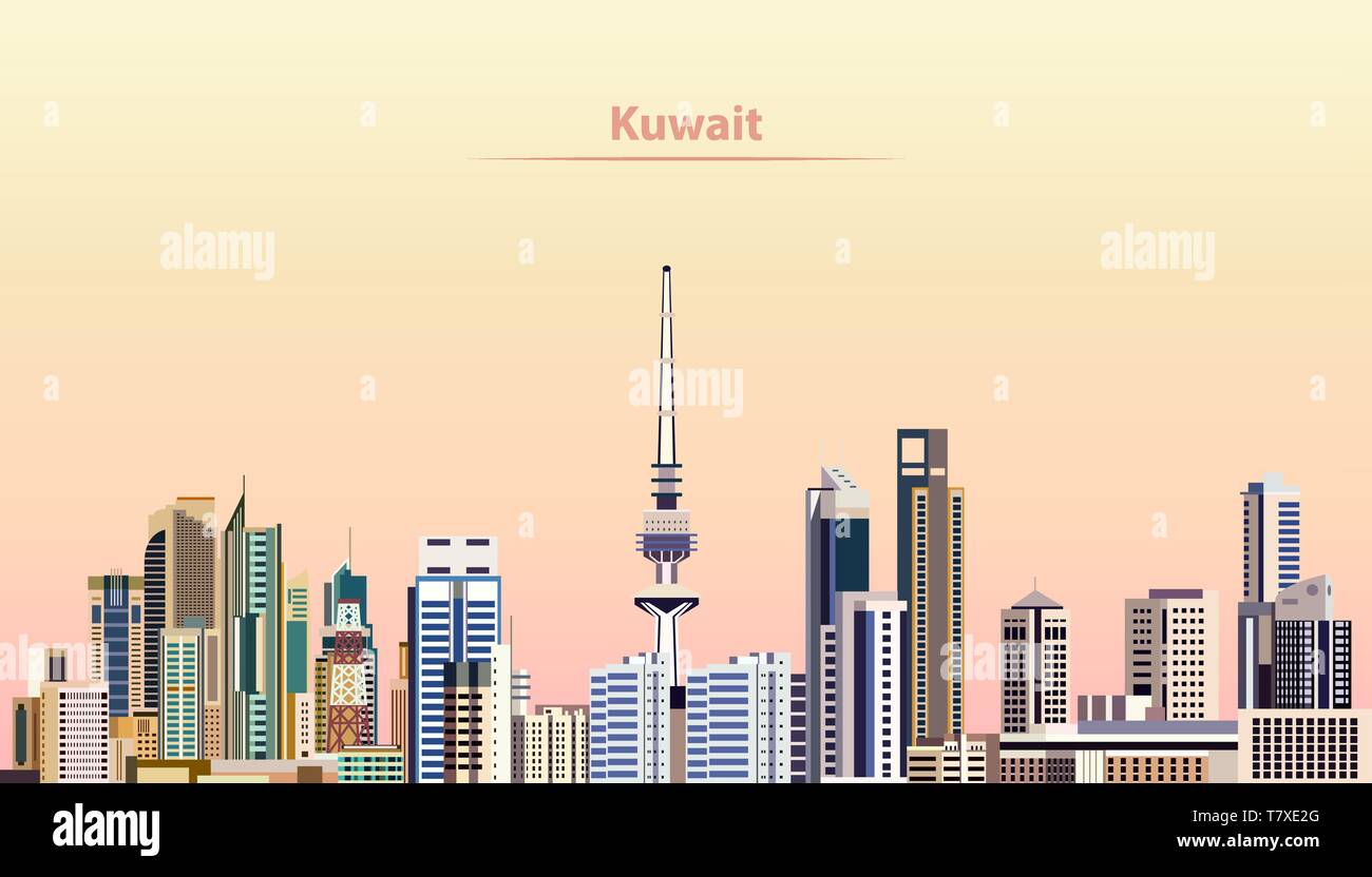 vector illustration of Kuwait city skyline at sunrise Stock Vector ...