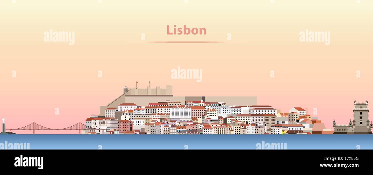 vector abstract illustration of Lisbon city skyline Stock Vector Image ...