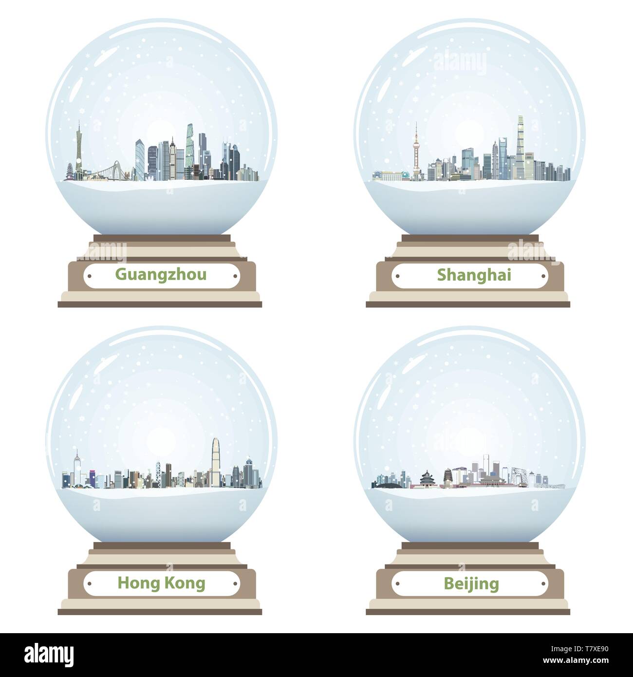 vector collection of snow globes with city skylines Stock Vector Image ...