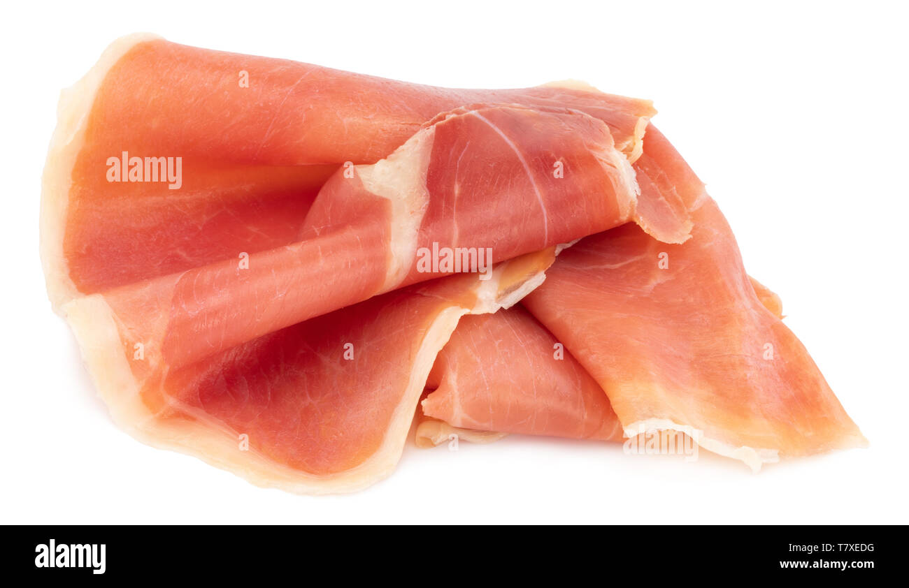 Italian prosciutto crudo or jamon. Raw ham. Isolated on white ...