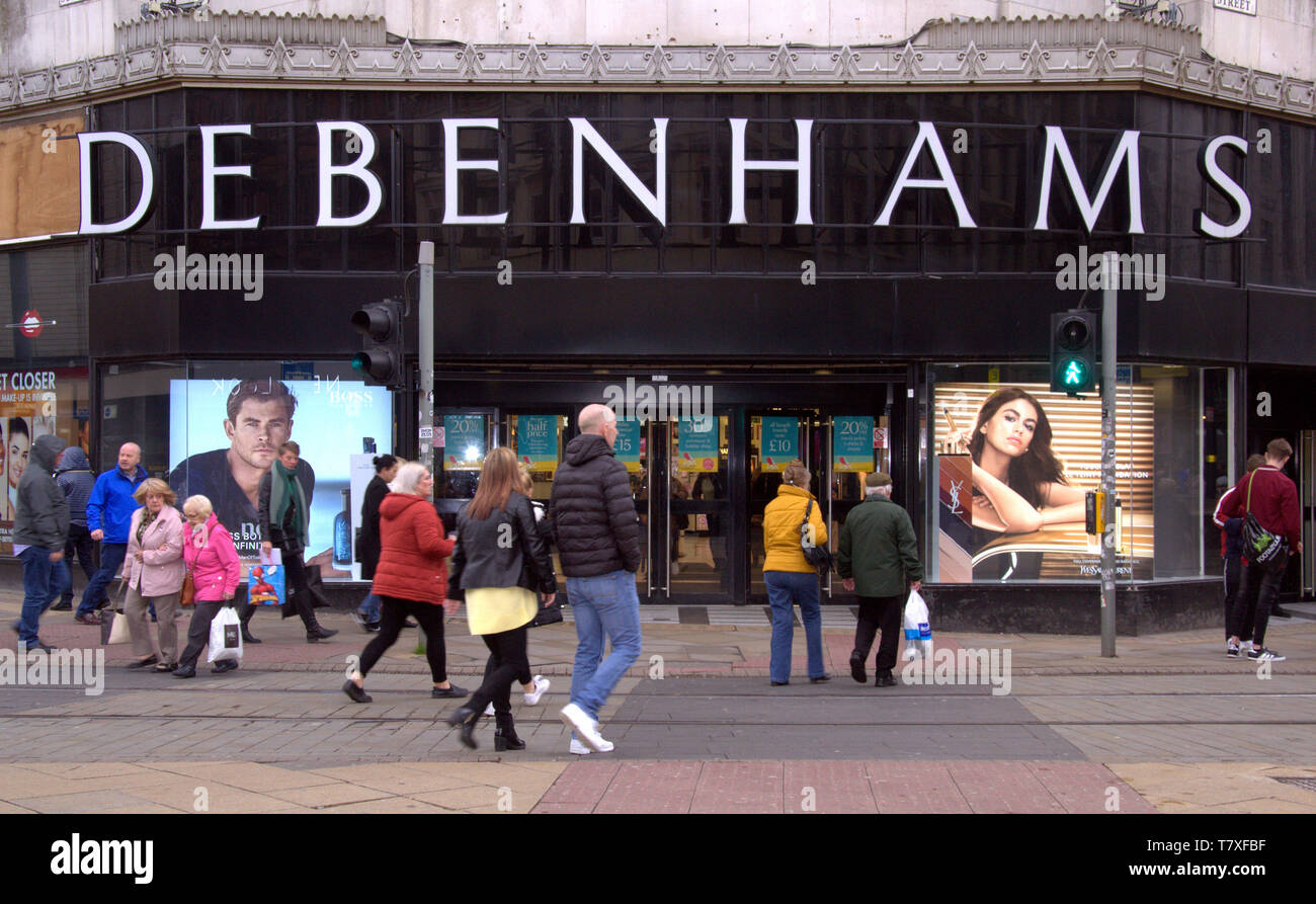 Entrance of Debenhams Department Store, Market Street, Manchester, uk ...