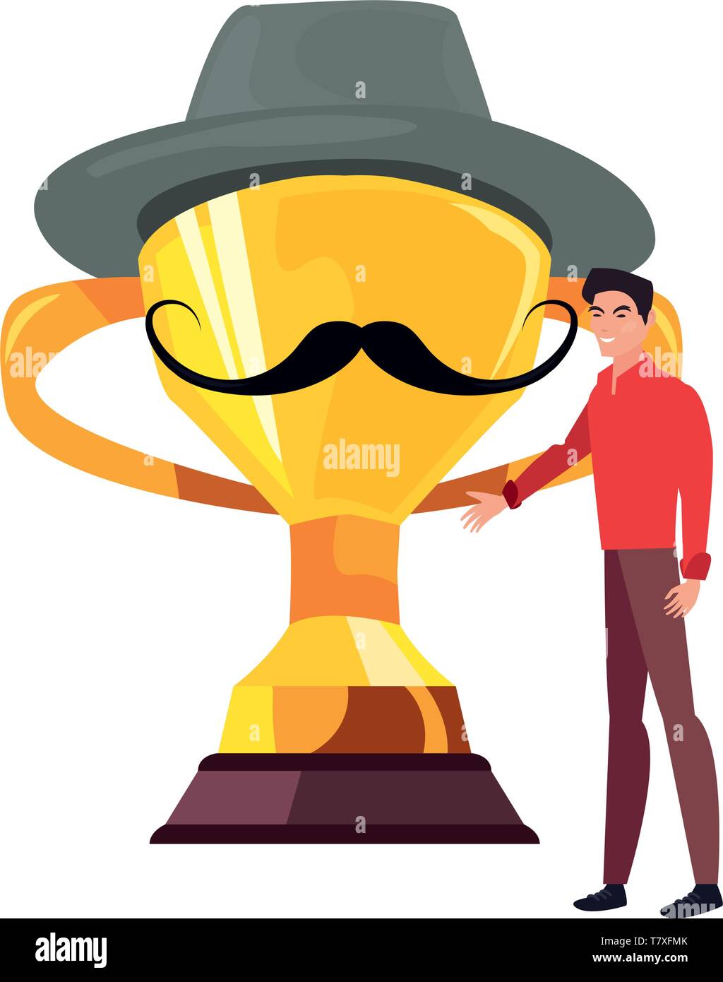 dad with award trophy hat mustache happy fathers day vector ...