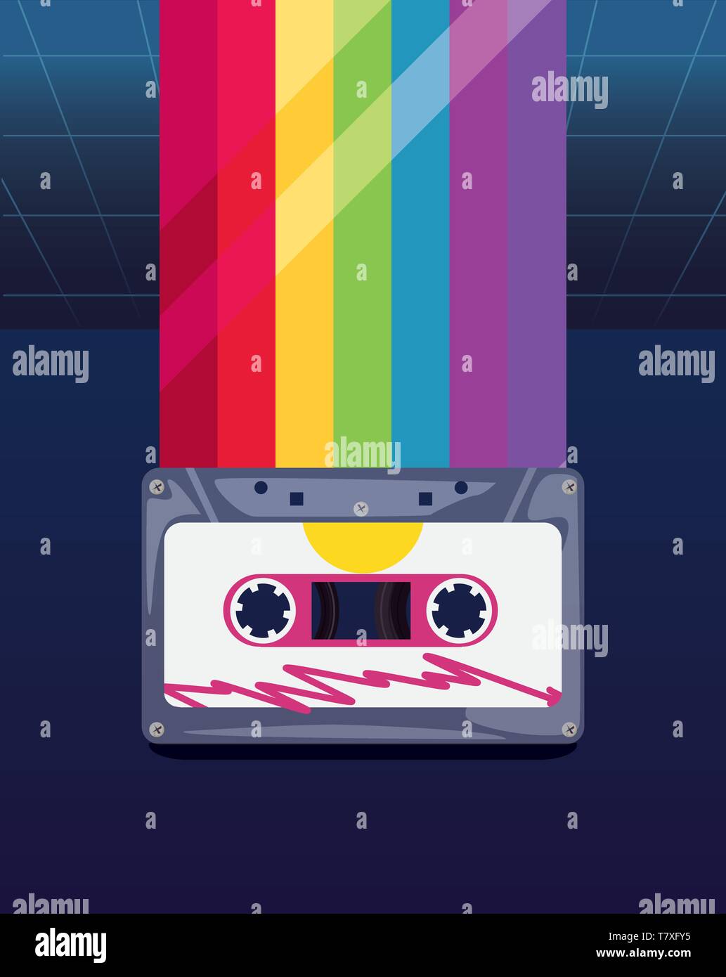 cassette tapes music rainbow retro 80s style vector illustration Stock ...