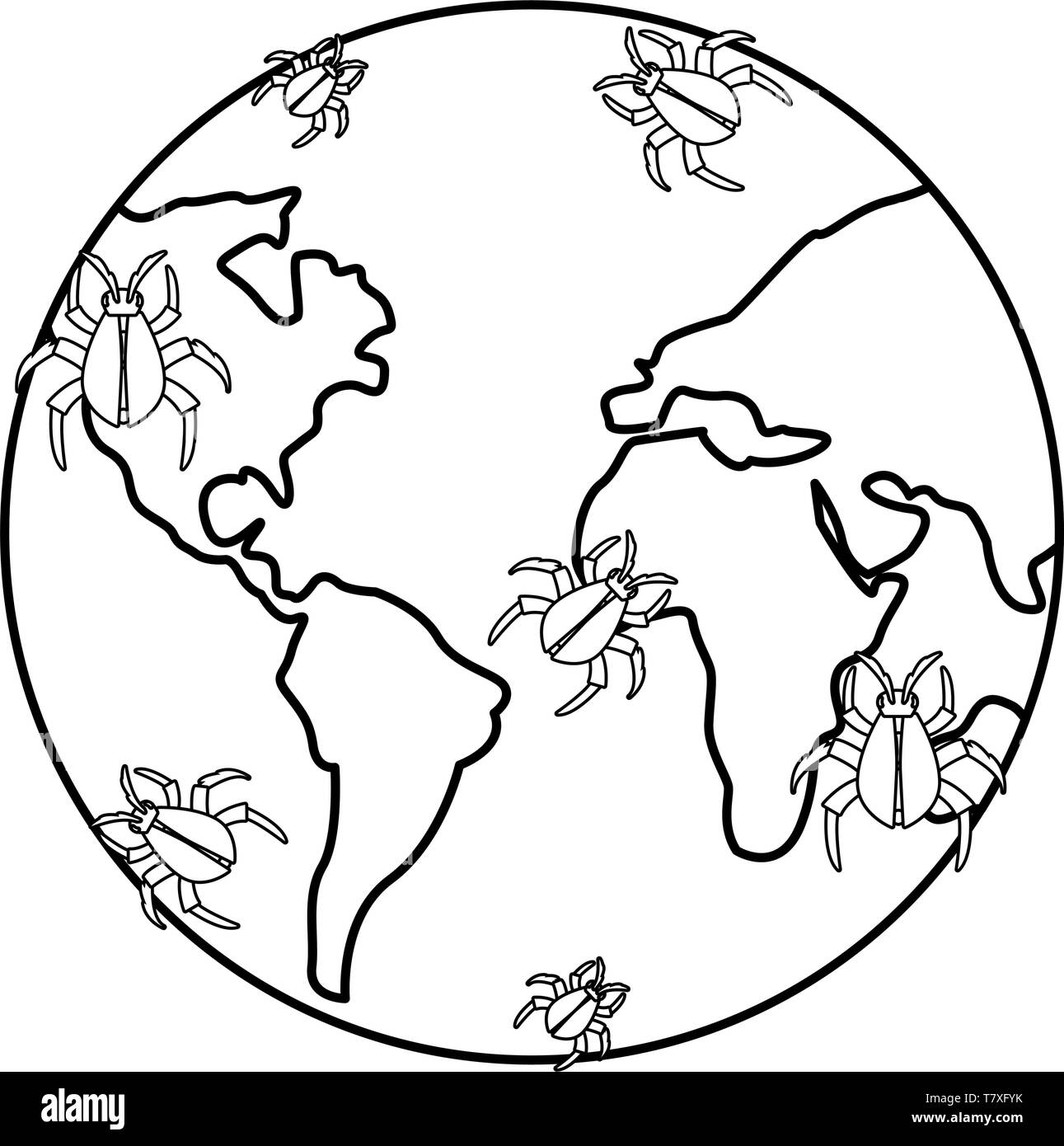 world virus bug cybersecurity data protection vector illustration ...