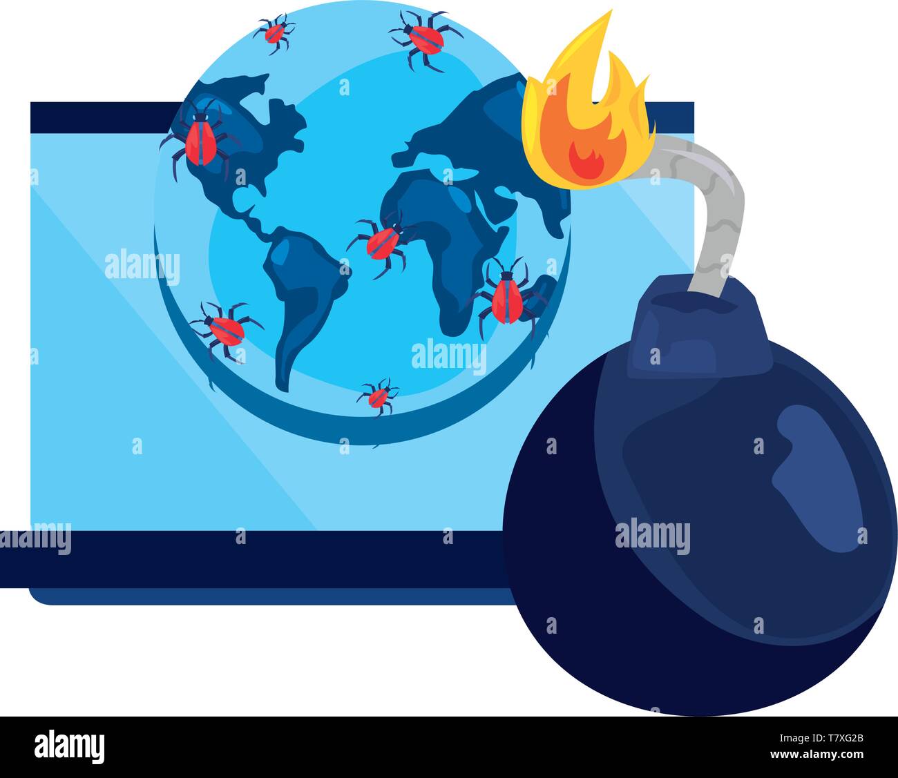 world virus laptop bomb cybersecurity data protection vector ...