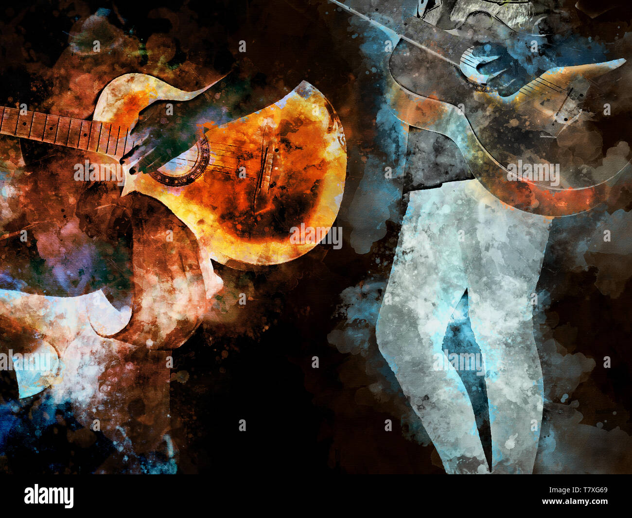 Abstract beautiful playing acoustic Guitar in the foreground on ...