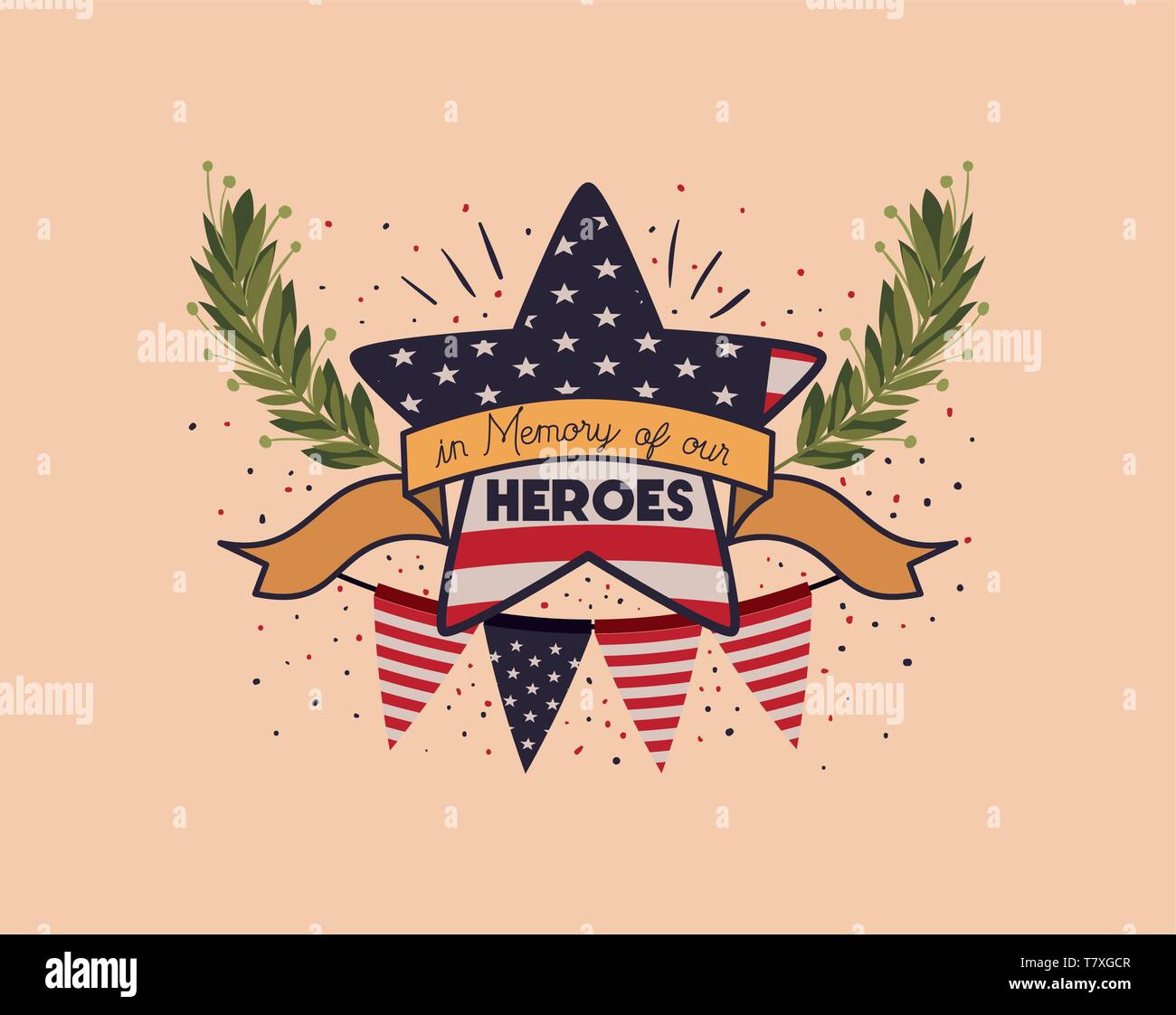 star with wreath and usa flag of memorial day emblem Stock Vector Image ...