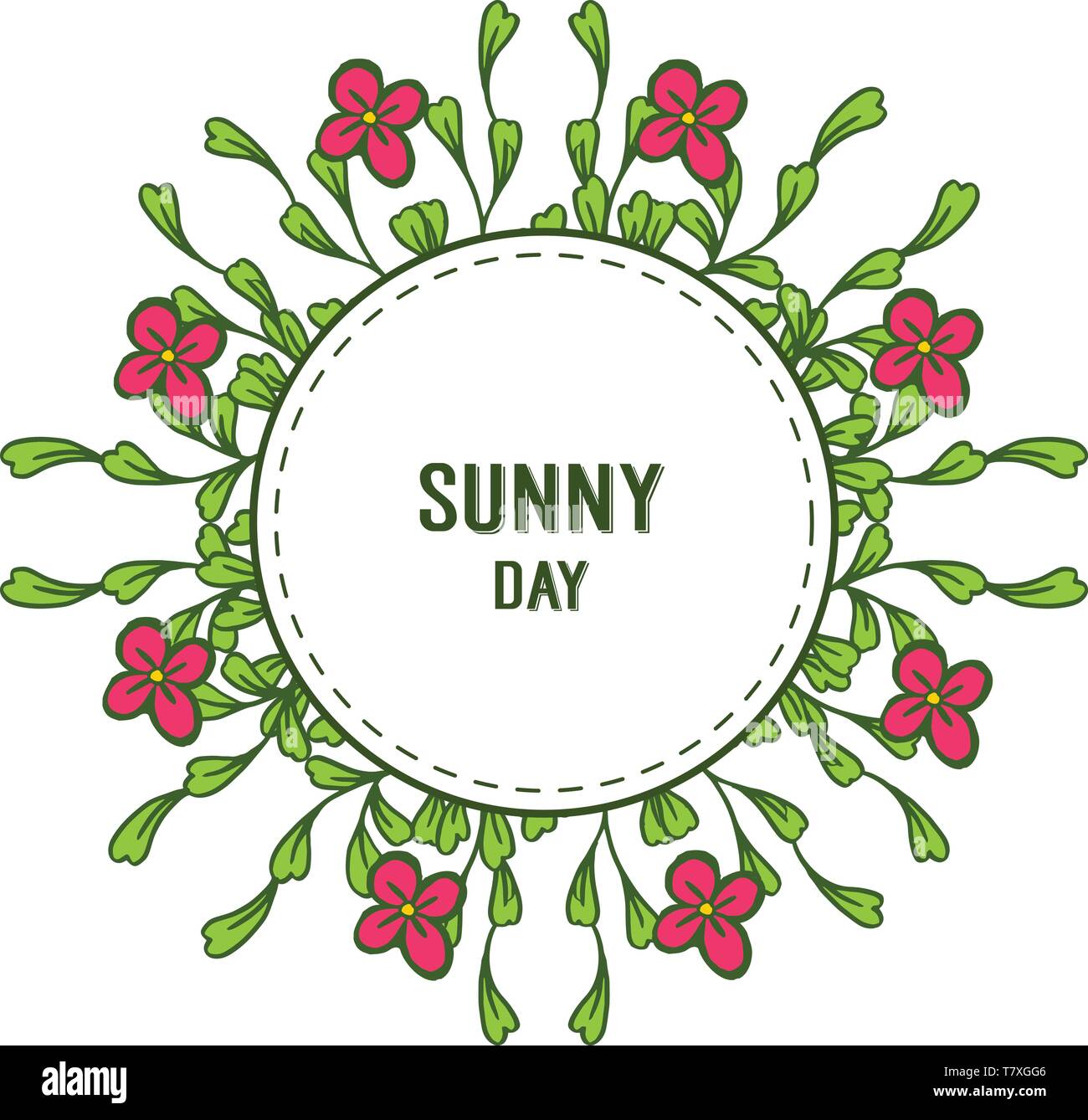 Vector illustration writing sunny day with design flower frame hand ...
