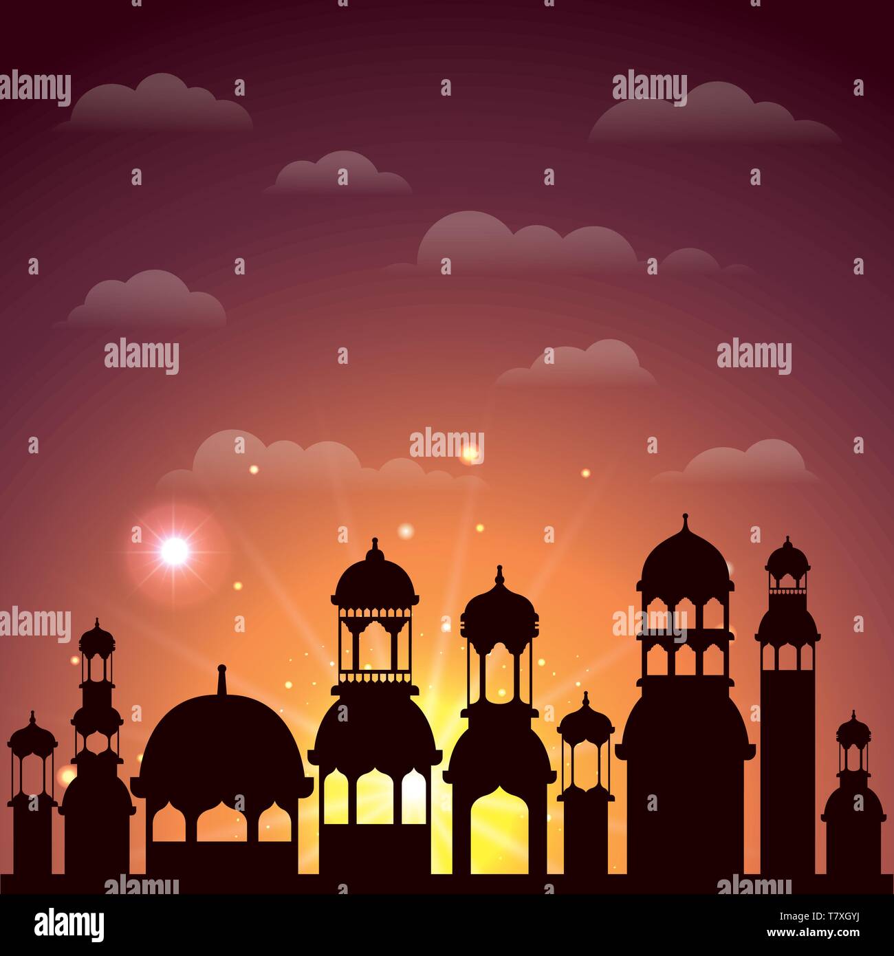 ramadan kareem cityscape silhouette scene Stock Vector Image & Art - Alamy