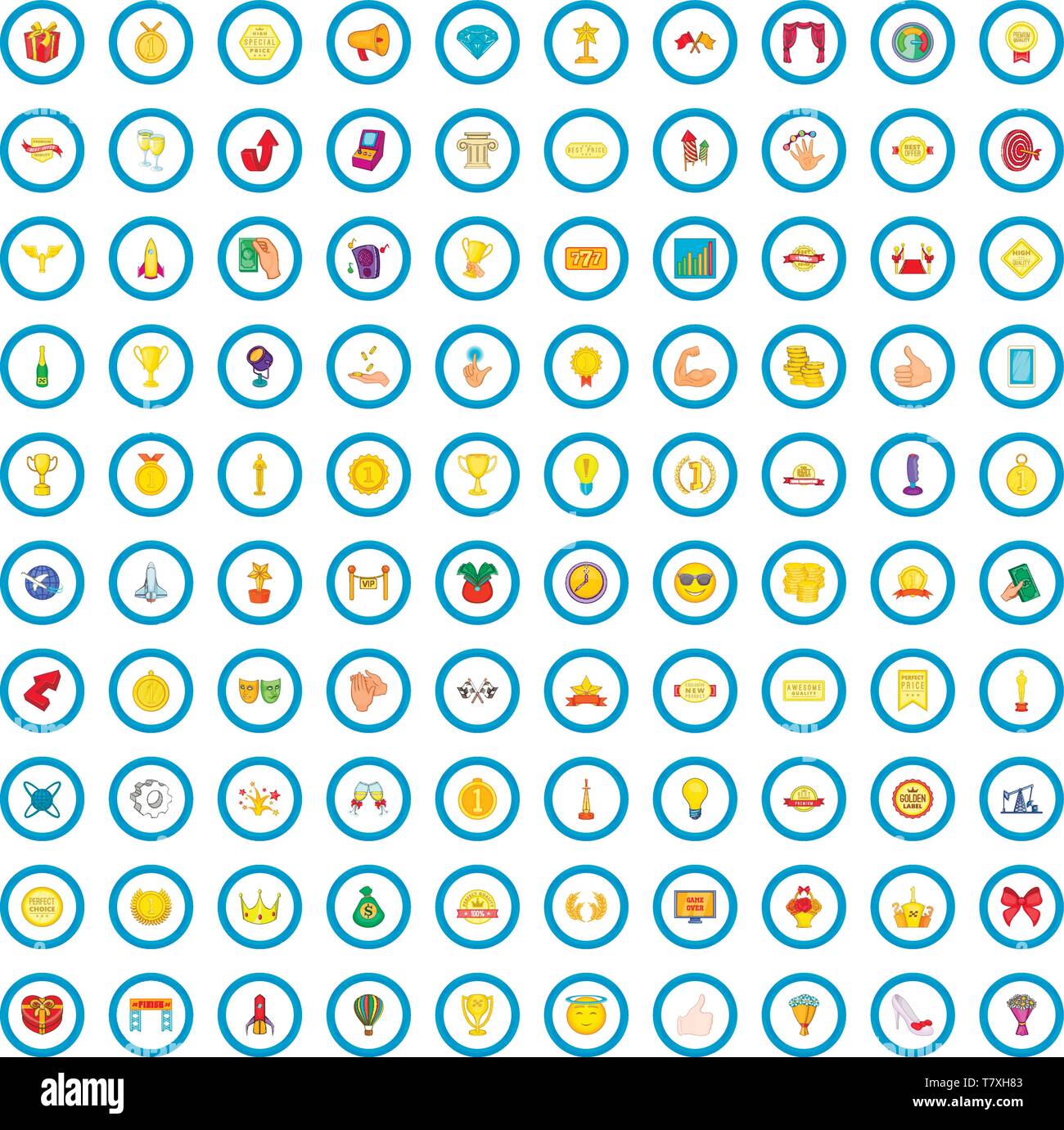 100 winning and success icons set, cartoon style Stock Vector Image ...