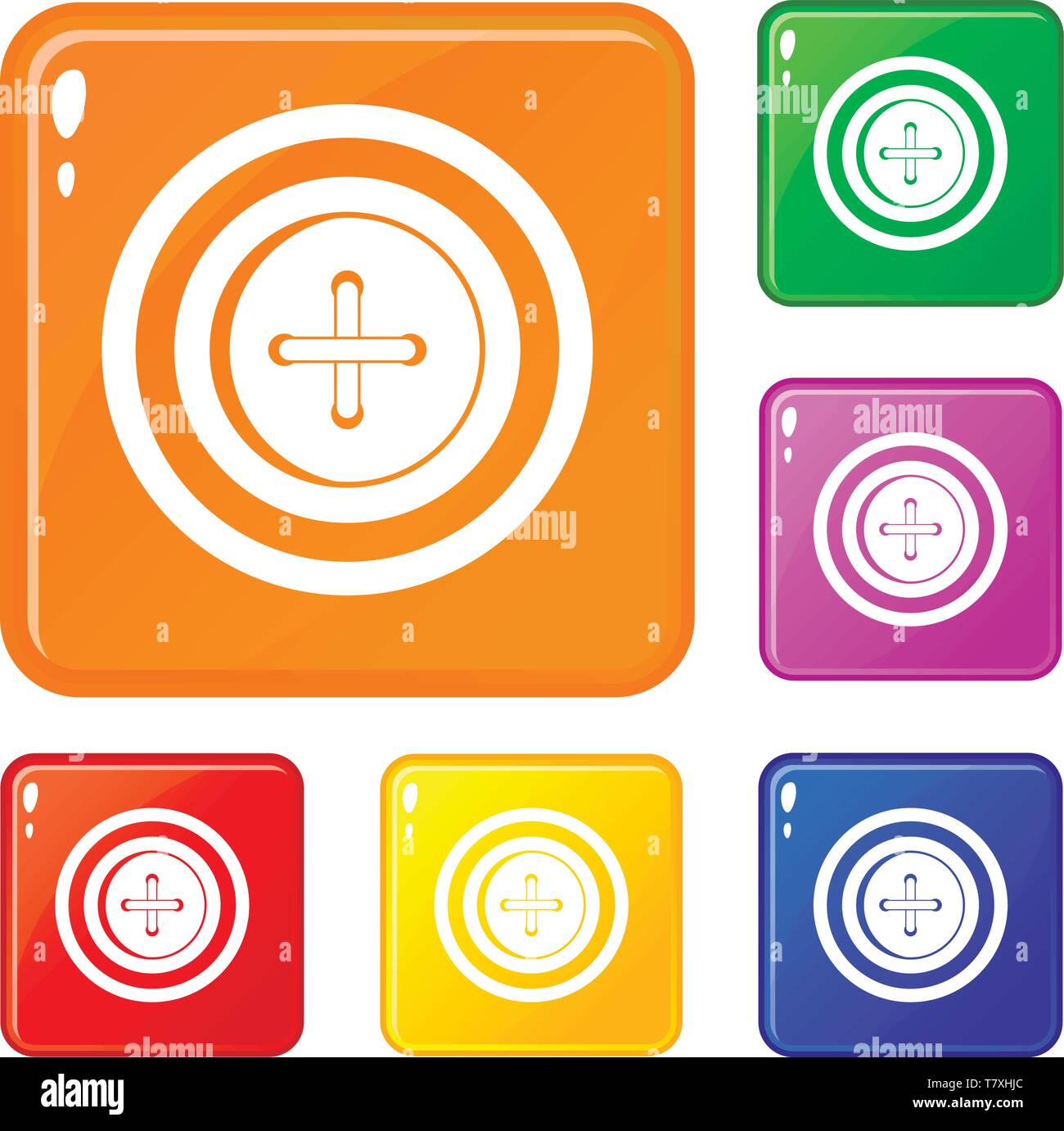Sewing button with a thread icons set vector color Stock Vector Image ...