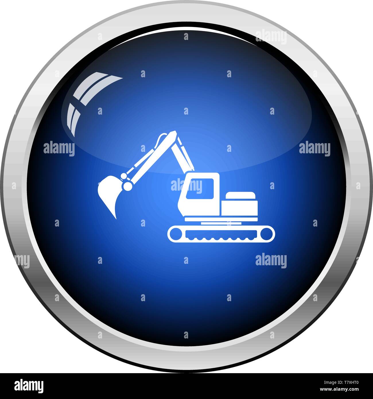 Icon Of Construction Excavator. Glossy Button Design. Vector ...