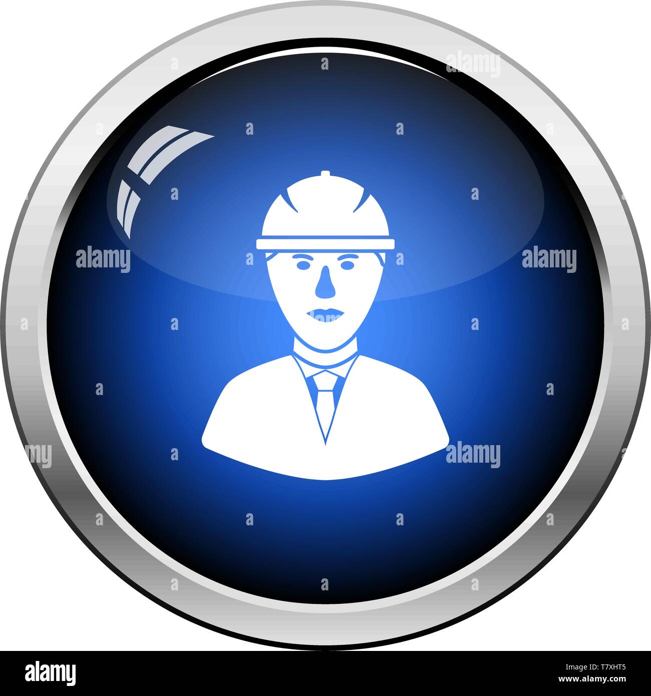 Icon Of Construction Worker Head In Helmet. Glossy Button Design ...