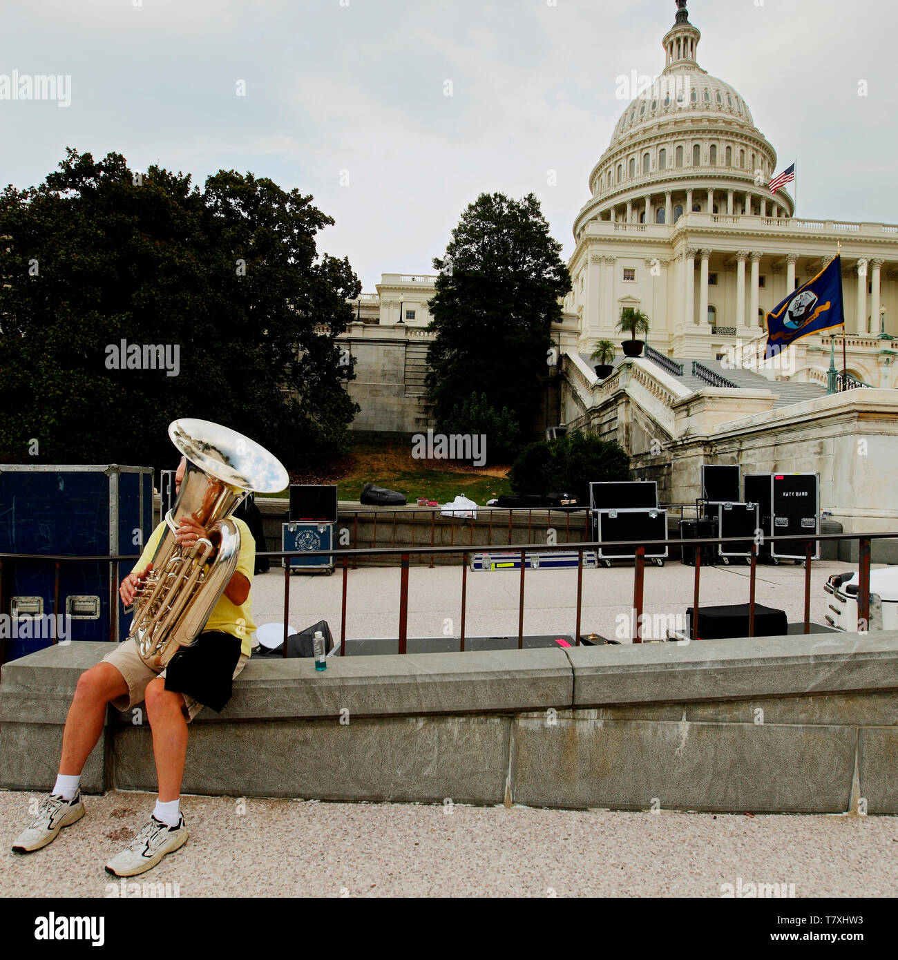 A tuba player outside the US Capitol Building on Capitol Hill. The ...