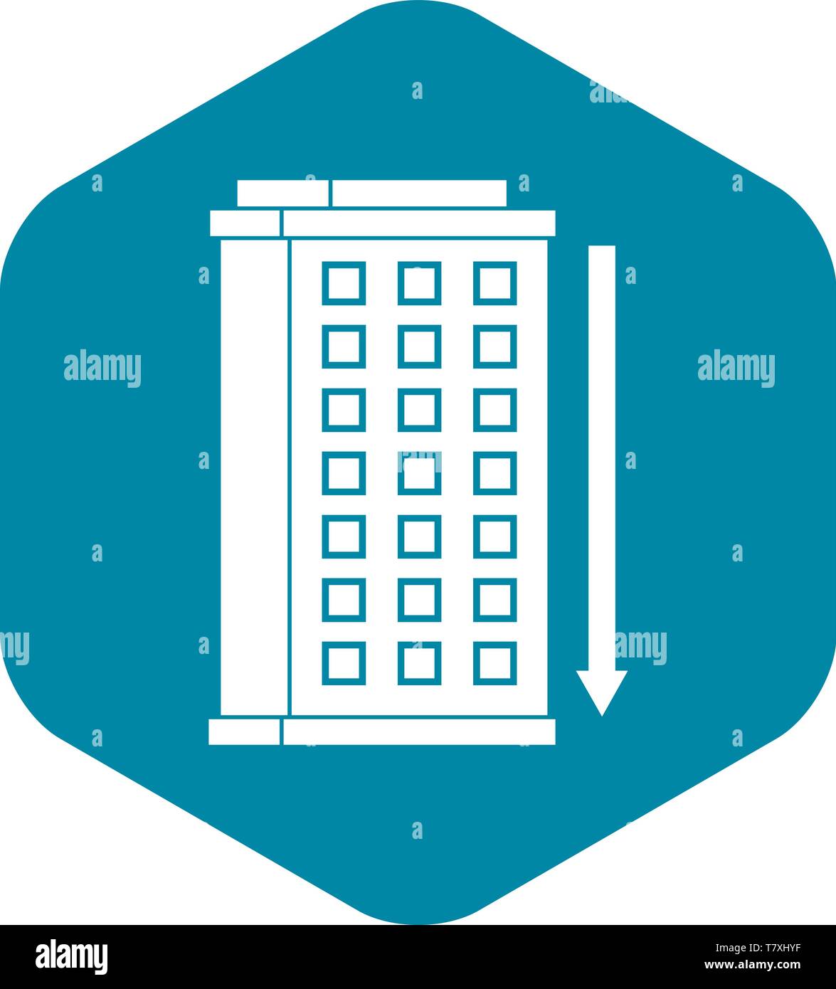 Tall building and down arrow icon, simple style Stock Vector Image ...