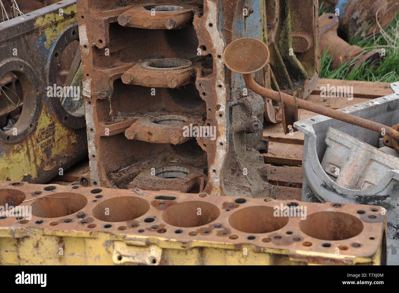 Engine block and diesel engine components on sale at a farm auction ...