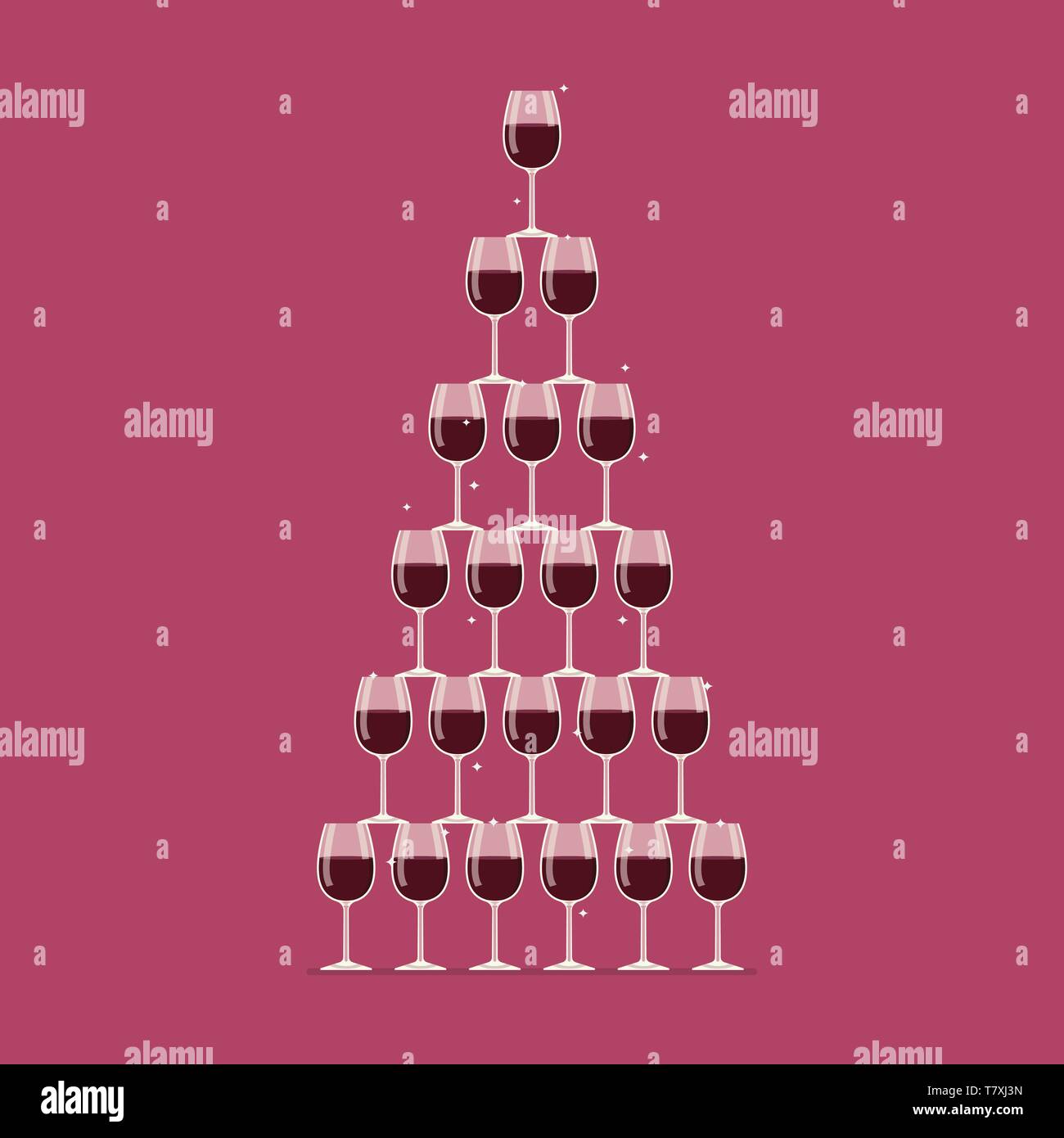 Wine glasses stacked in a pyramid tower. Vector illustration Stock ...