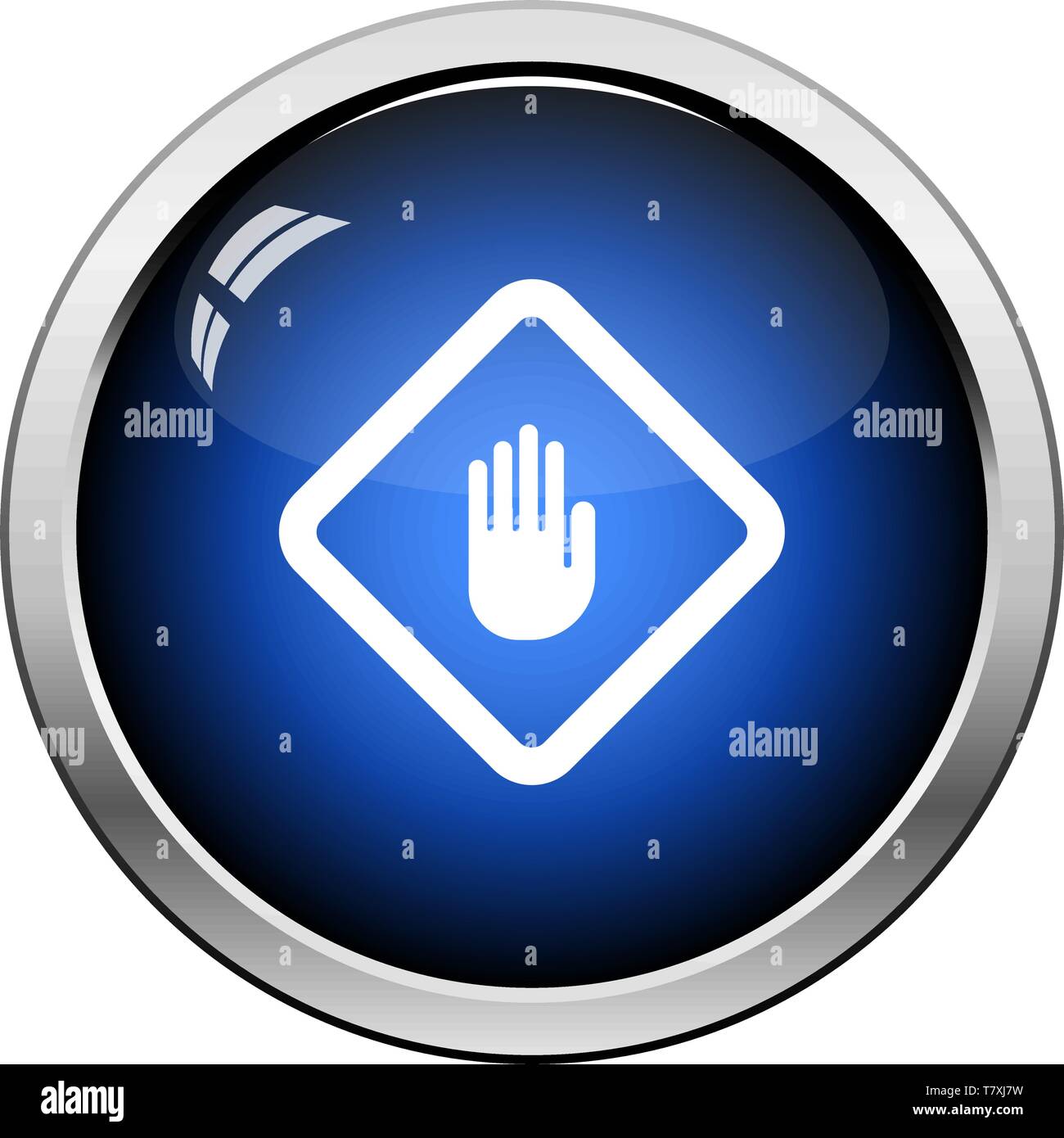 Icon Of Warning Hand. Glossy Button Design. Vector Illustration Stock ...