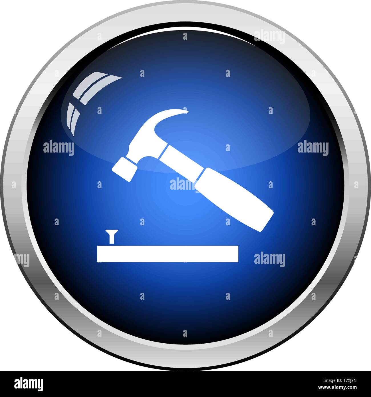 Icon Of Hammer Beat To Nail. Glossy Button Design. Vector Illustration ...
