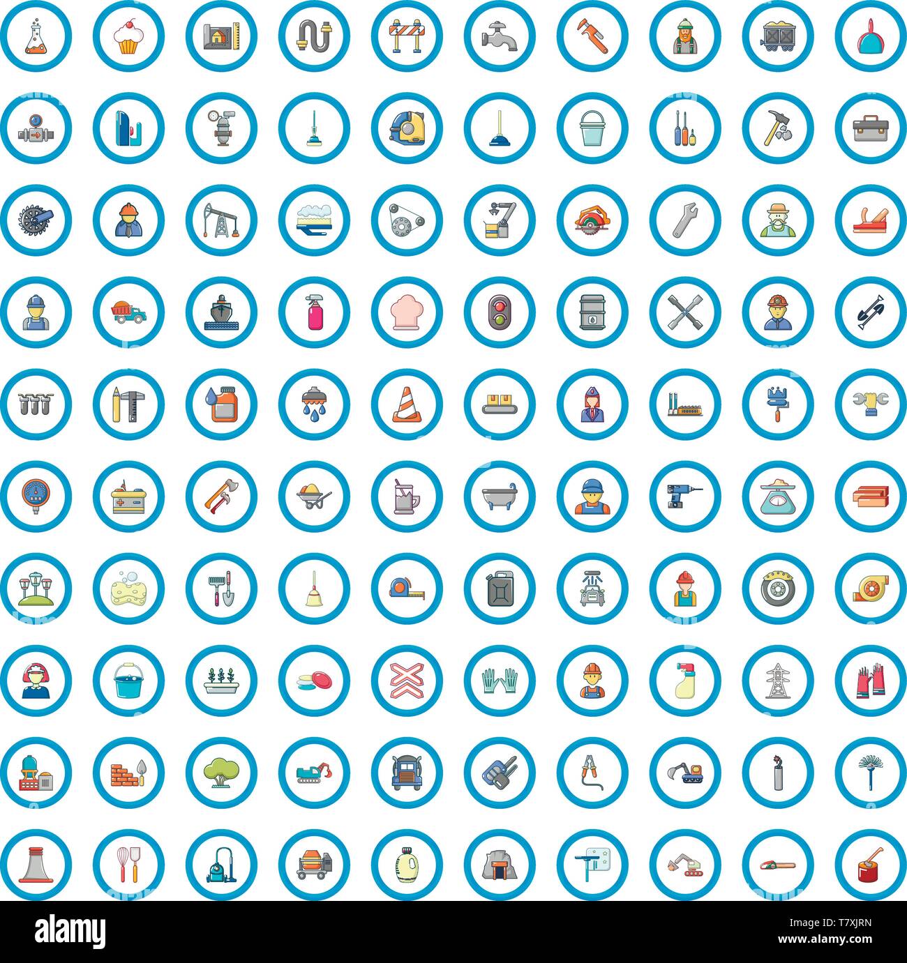 100 working professions icons set, cartoon style Stock Vector Image ...