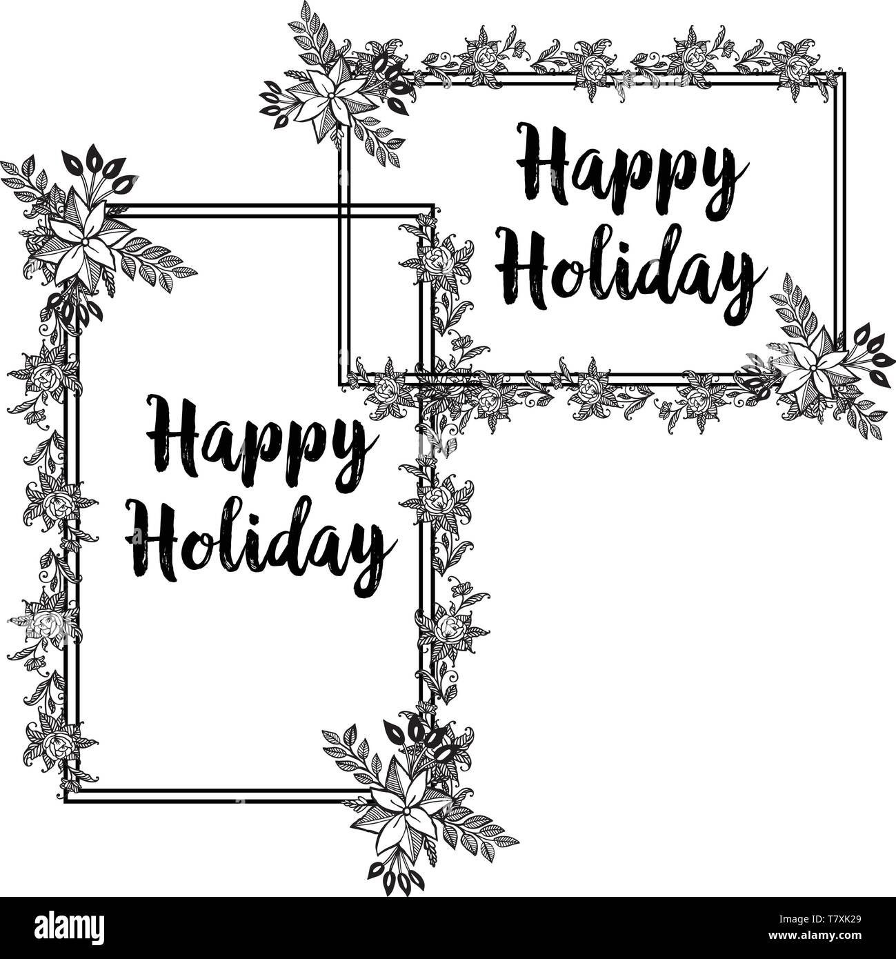 Vector illustration design flower frame for lettering happy holiday ...