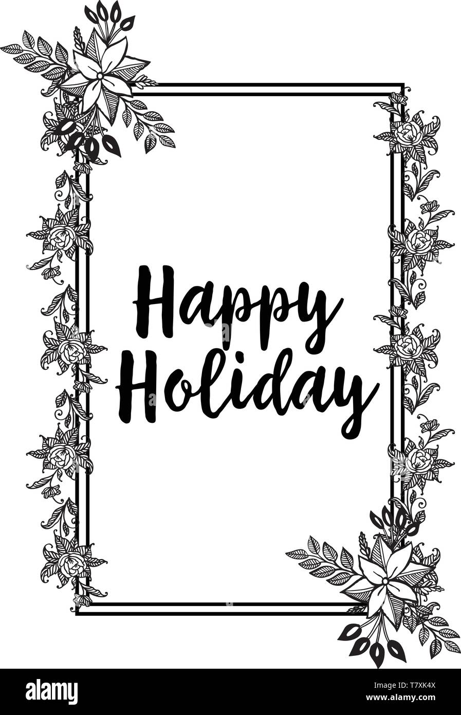 Vector illustration design flower frame for lettering happy holiday ...