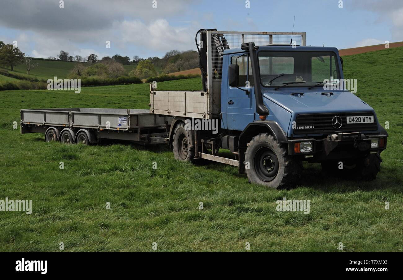 A Unimog 4x4 lorry seen at a farm sale of vintage farm machinery and ...