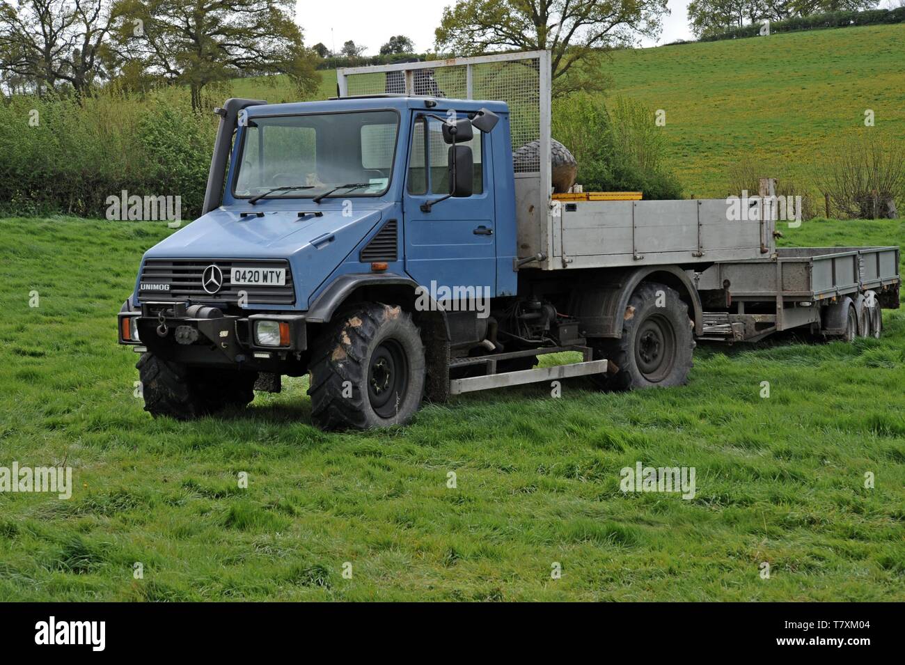A Unimog 4x4 lorry seen at a farm sale of vintage farm machinery and ...