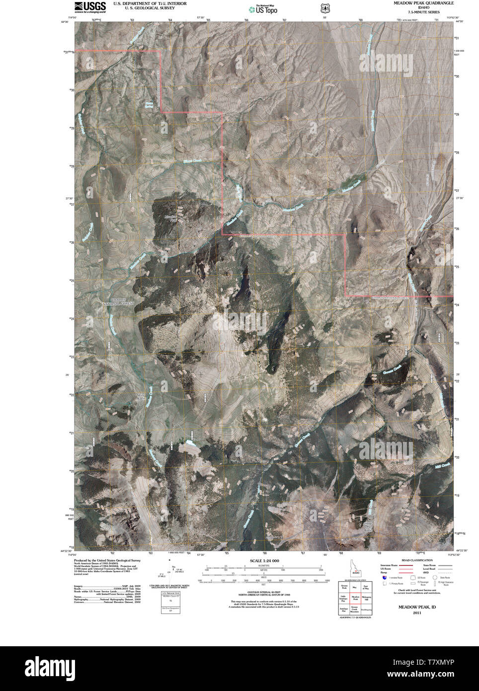 USGS TOPO Map Idaho ID Meadow Peak 20110125 TM Restoration Stock Photo ...