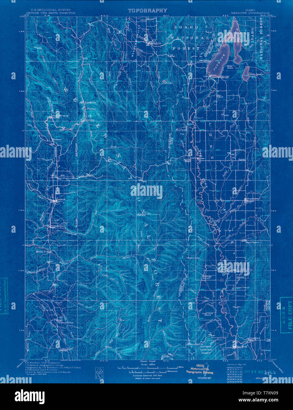 USGS TOPO Map Idaho ID Meadows 239526 1911 125000 Inverted Restoration ...
