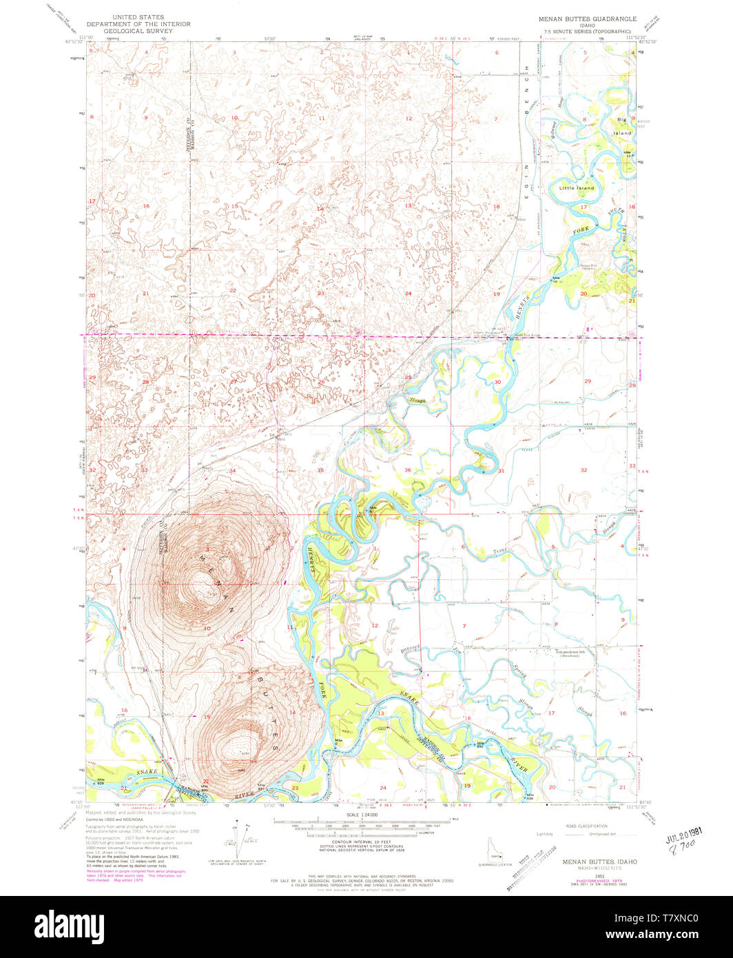 USGS TOPO Map Idaho ID Menan Buttes 237140 1951 24000 Restoration Stock ...