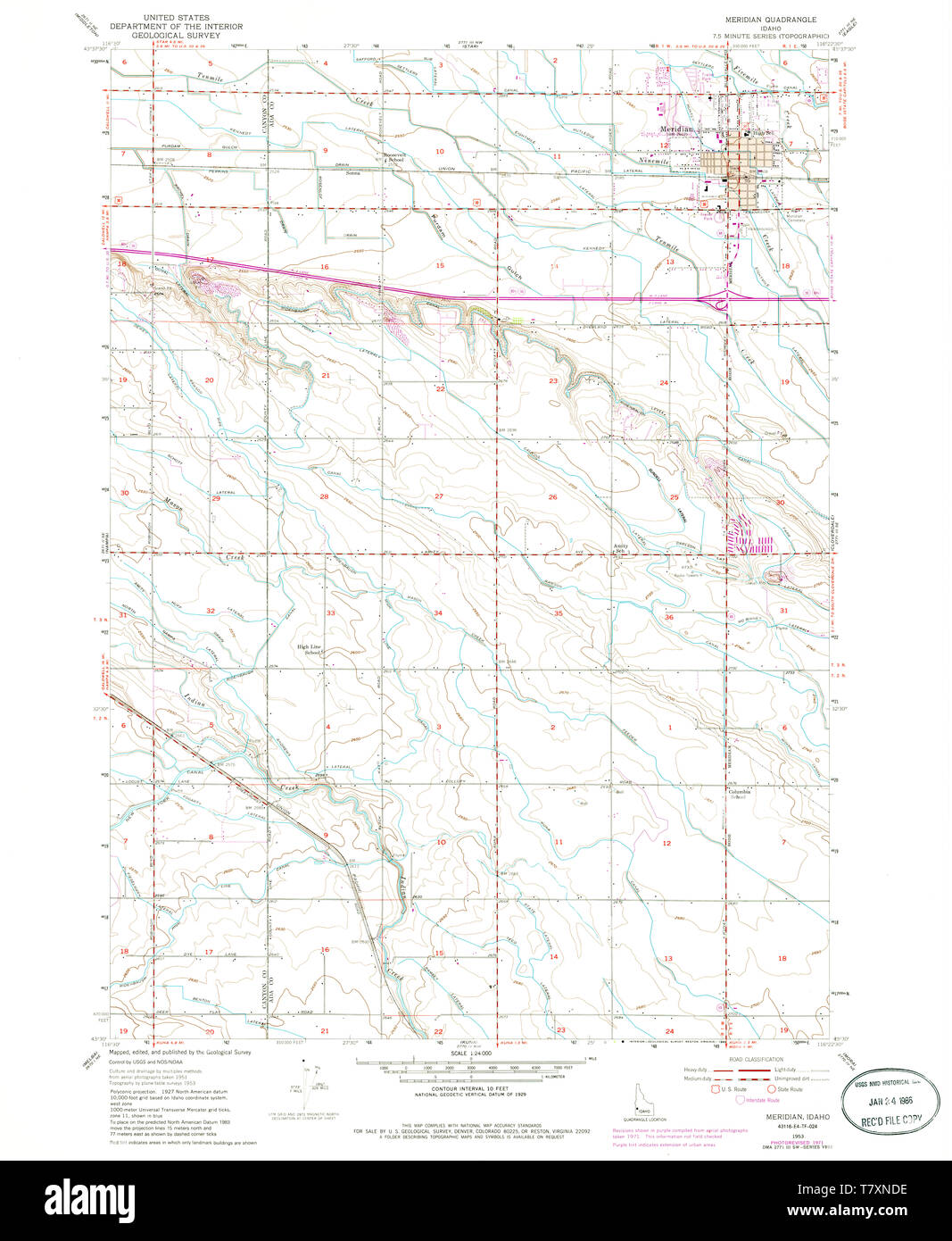 USGS TOPO Map Idaho ID Meridian 237141 1953 24000 Restoration Stock ...