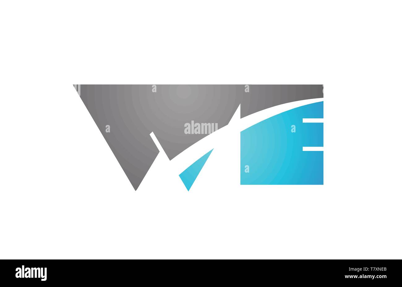 alphabet letter we w e logo combination in blue and grey colors ...
