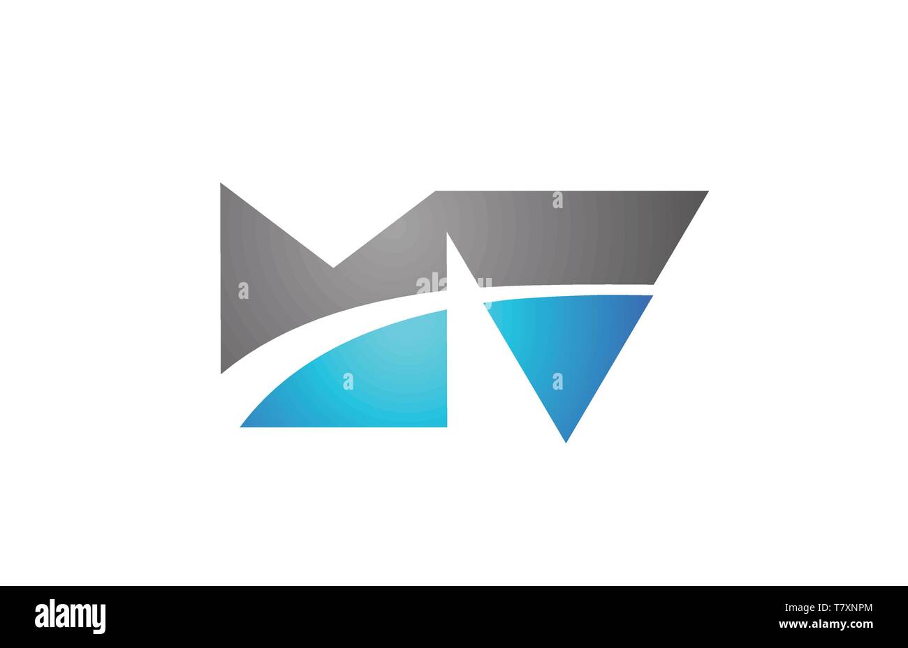 alphabet letter mv m v logo combination in blue and grey colors ...