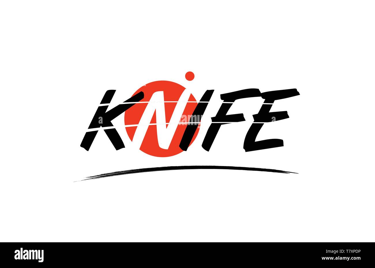 knife text word on white background with red circle suitable for card ...