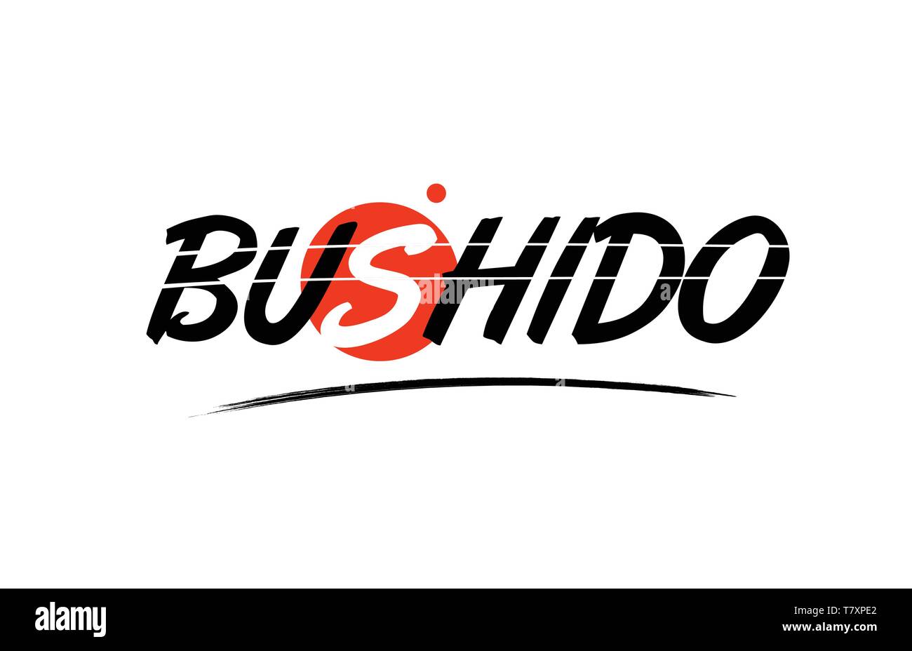 bushido text word on white background with red circle suitable for card ...