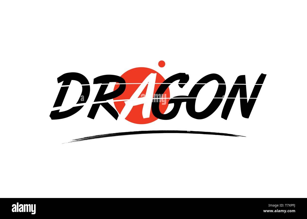 dragon text word on white background with red circle suitable for card ...