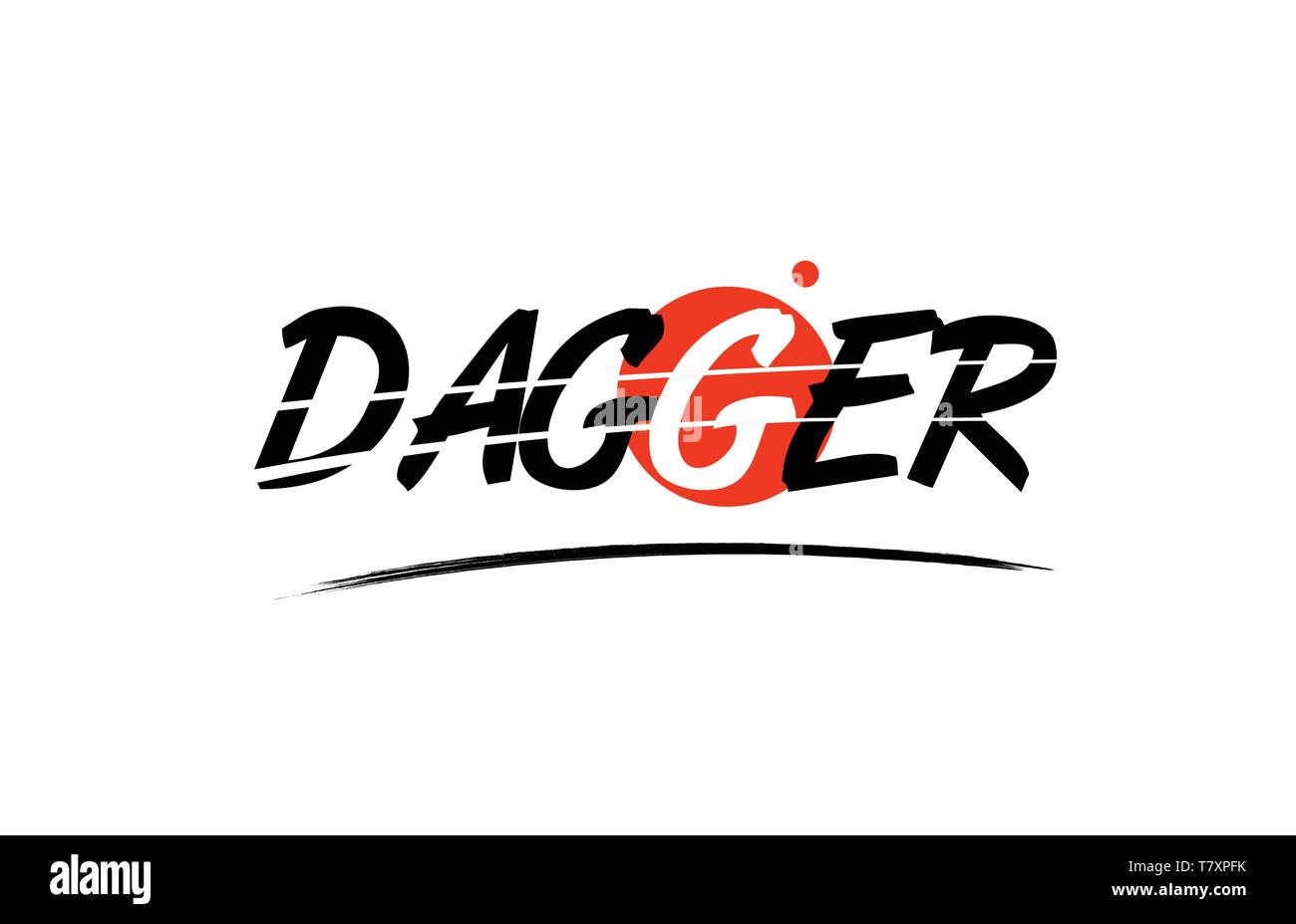 dagger text word on white background with red circle suitable for card ...