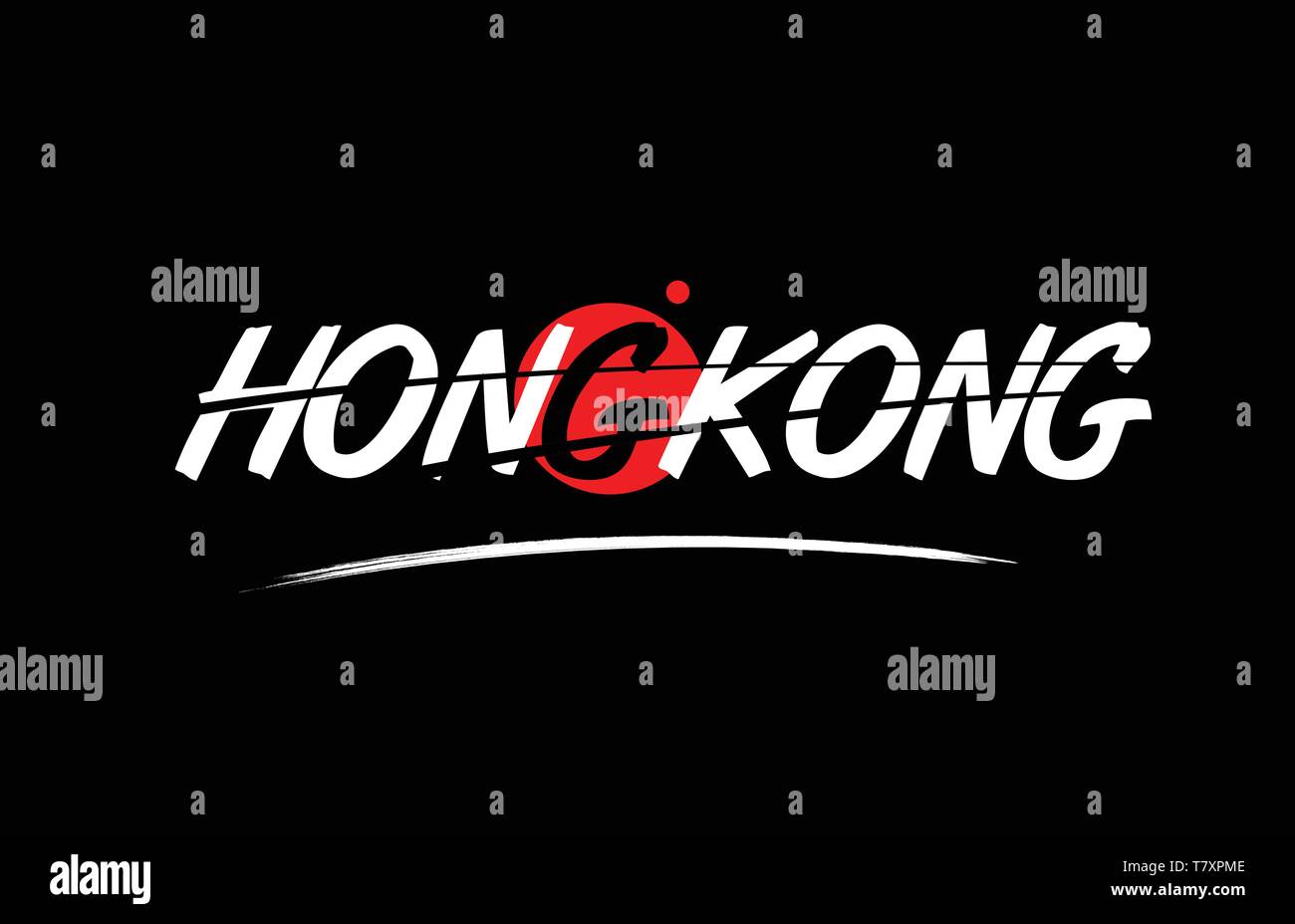 hong kong text word on black background with red circle suitable for ...