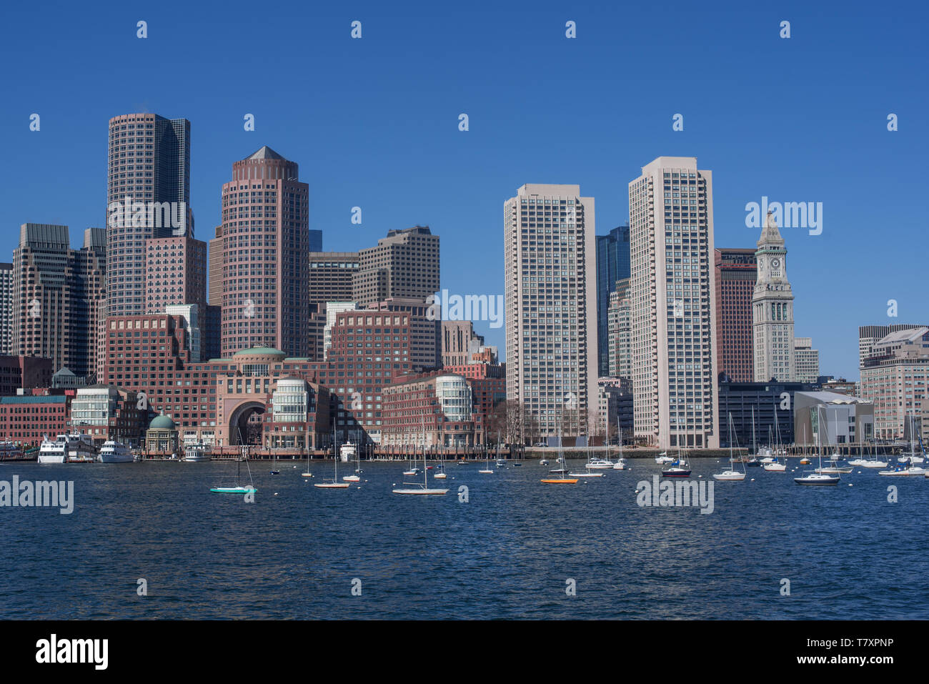 scenic view of the Boston skyline from the sea Stock Photo - Alamy