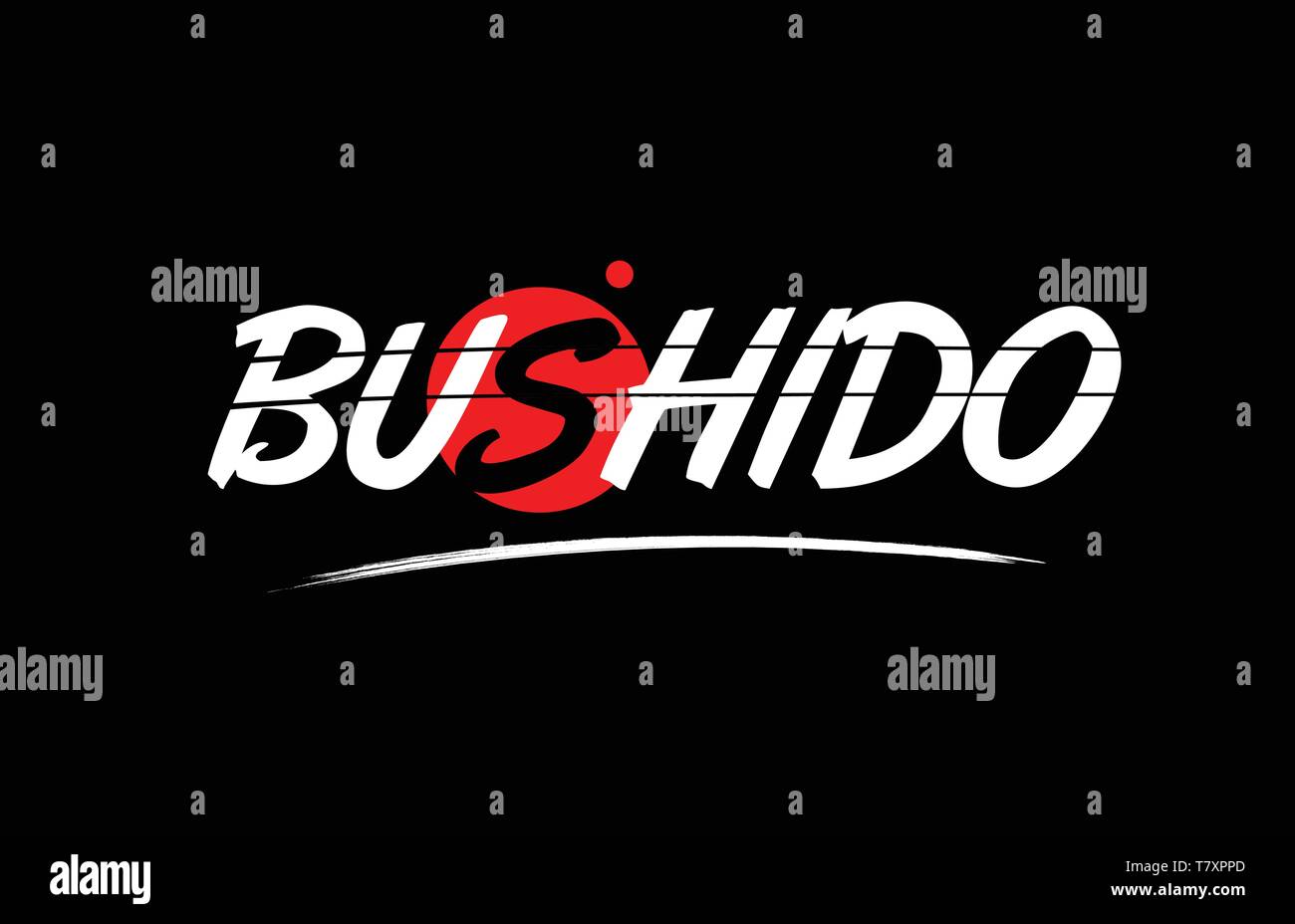 bushido text word on black background with red circle suitable for card ...