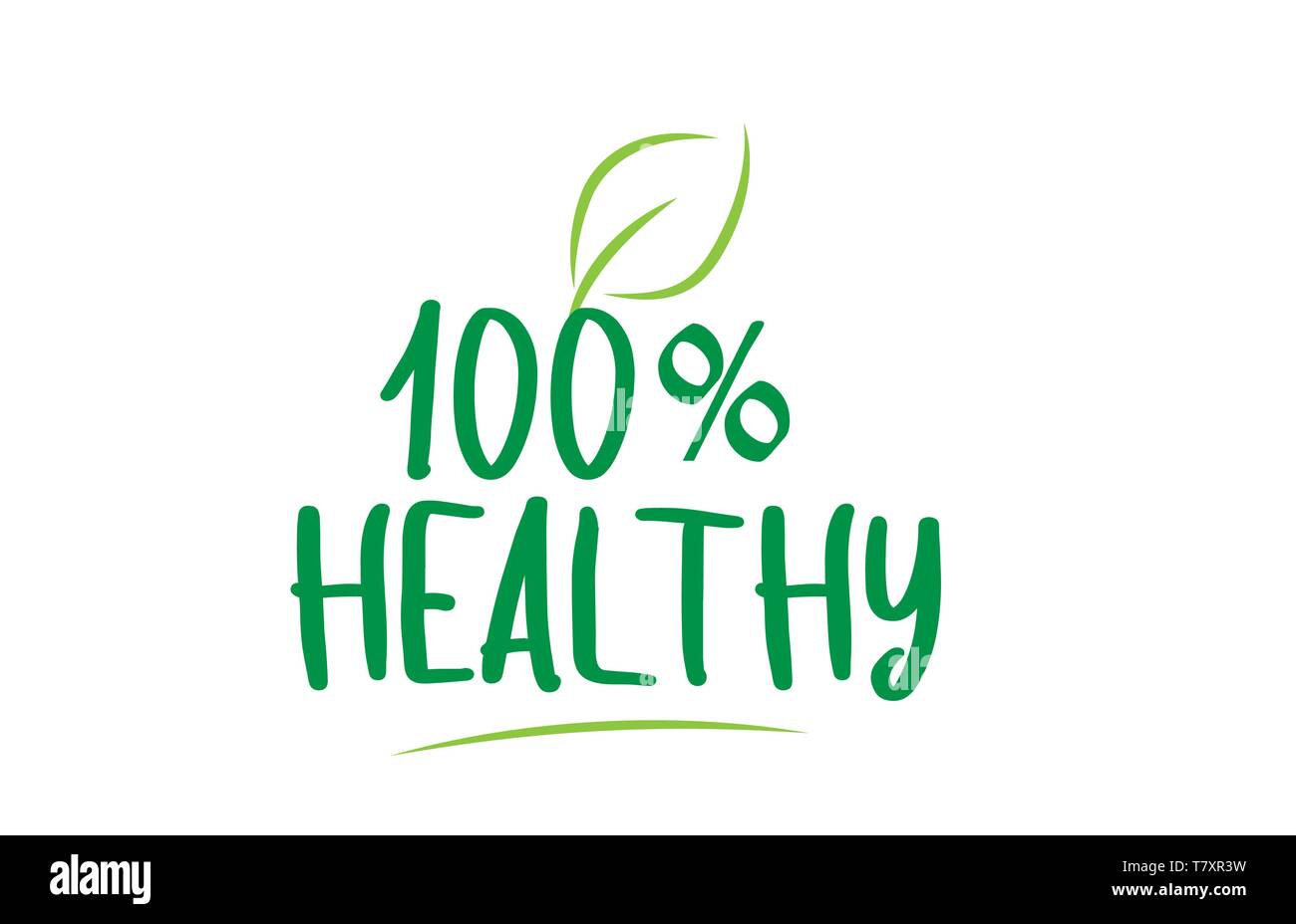 100% healthy green word text with leaf suitable for icon, badge or ...