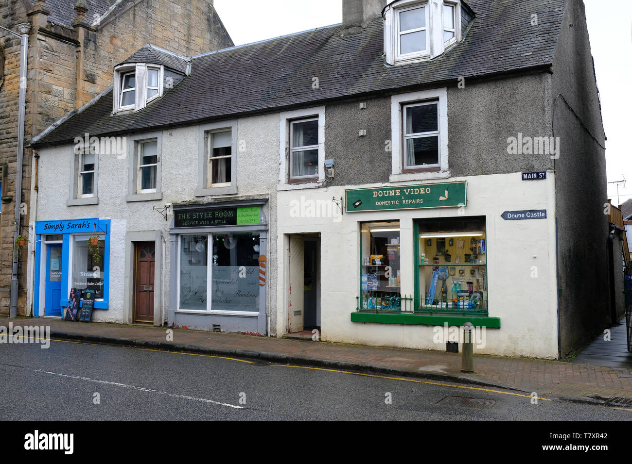 Row of shops in Doune Village Scotland.looking a bit like time-stood ...
