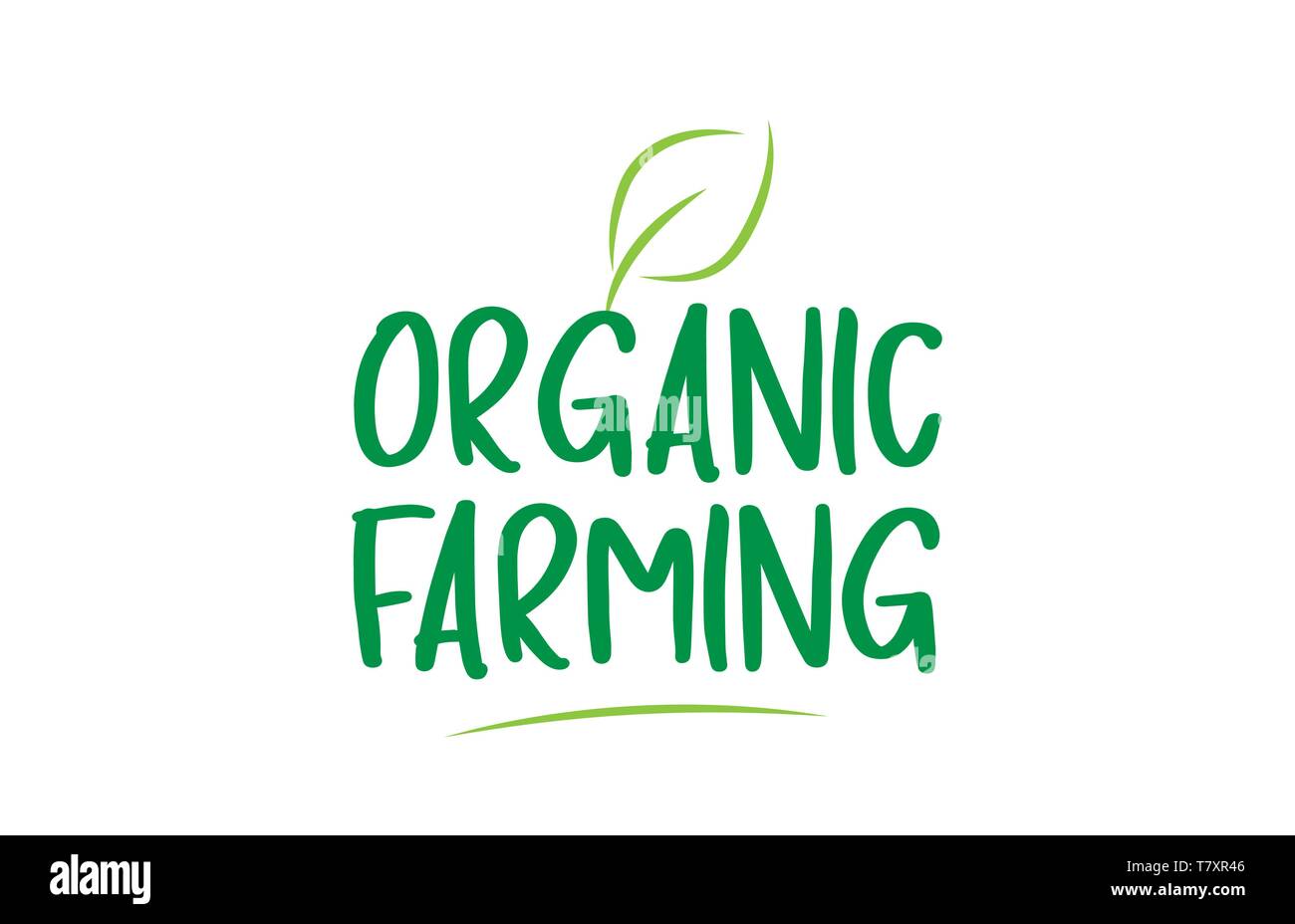 organic farming green word text with leaf suitable for icon, badge or ...