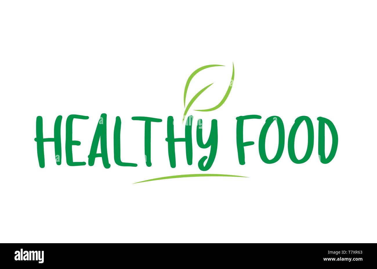 healthy food green word text with leaf suitable for icon, badge or ...