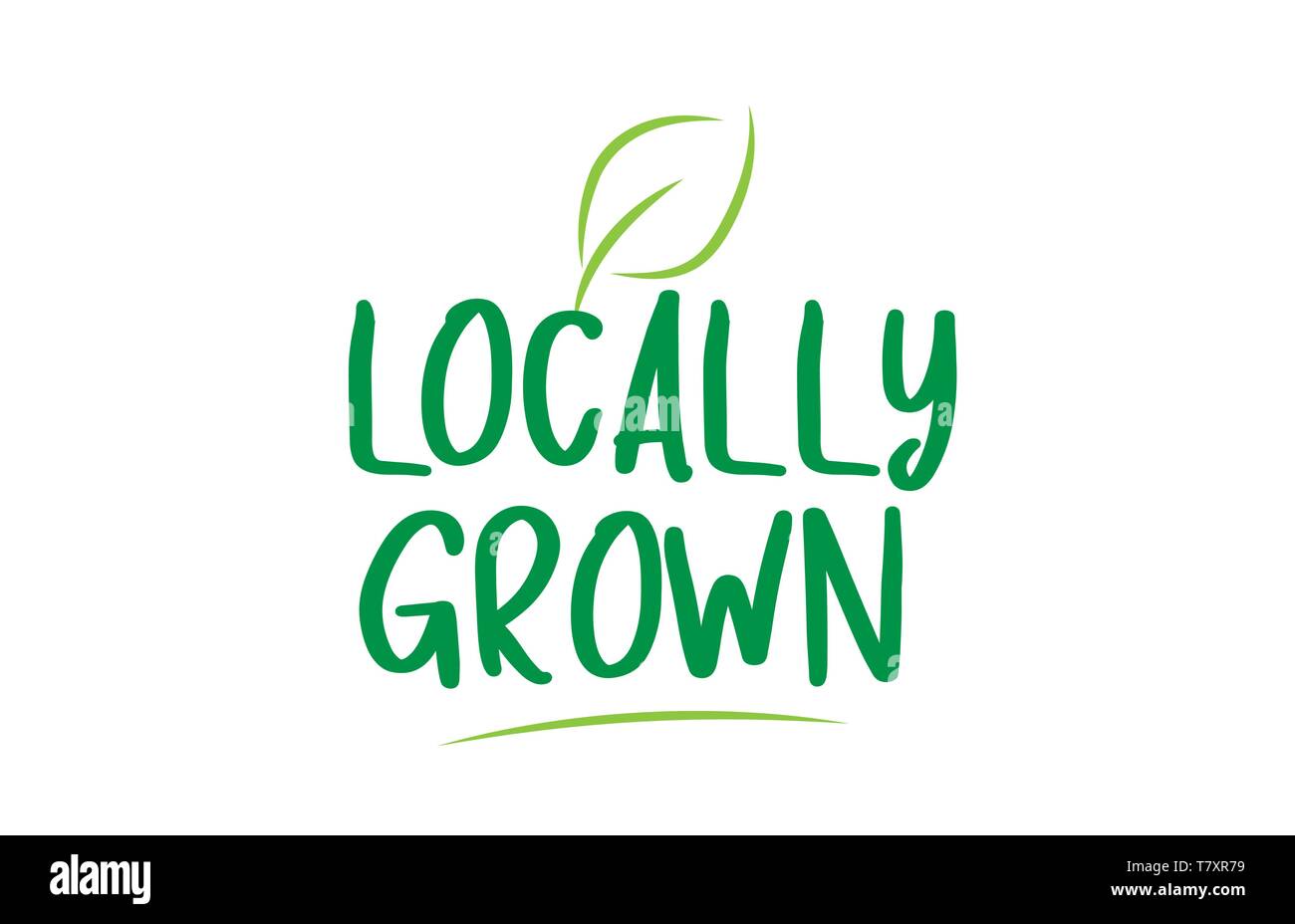 locally grown green word text with leaf suitable for icon, badge or ...