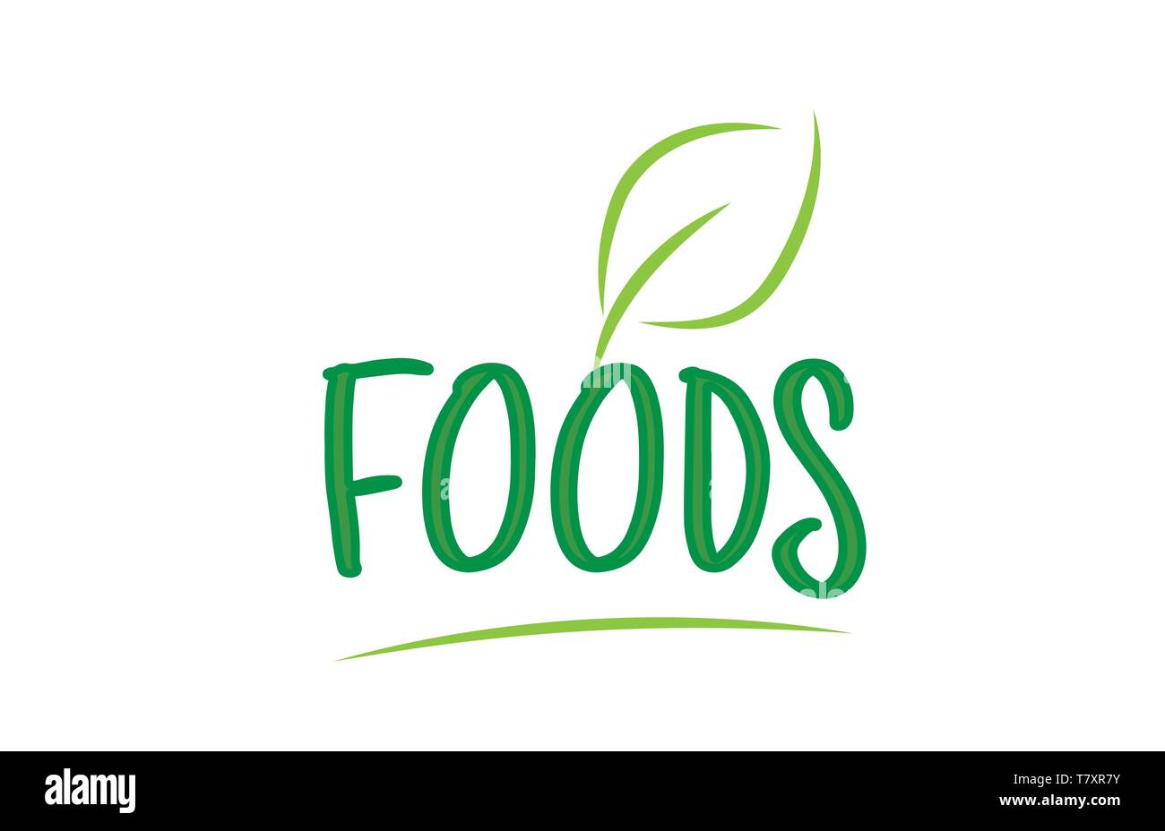 foods green word text with leaf suitable for icon, badge or typography ...